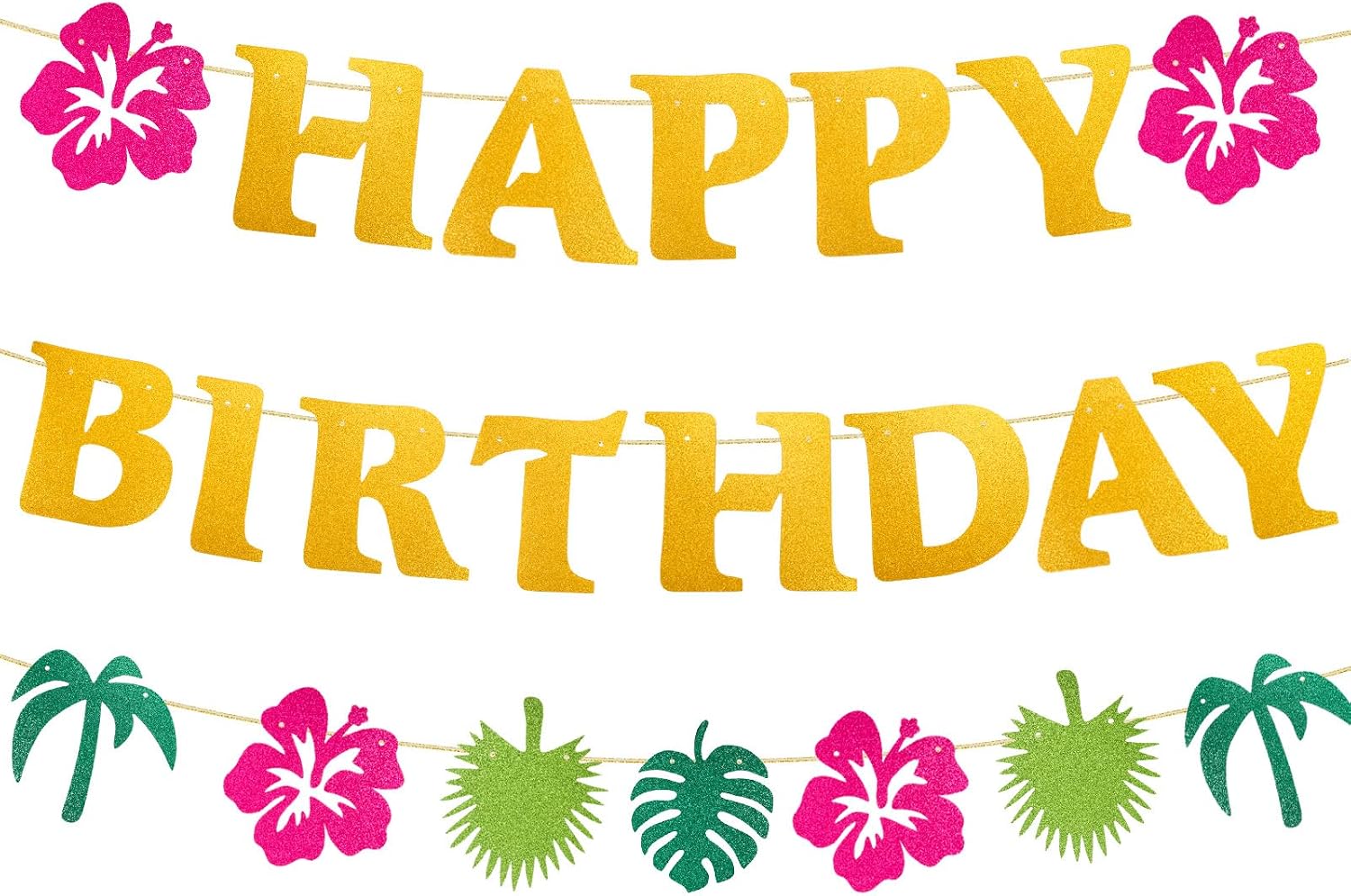 Amazon.com: Hawaiian Happy Birthday Banner, Pre-Strung Tropical Glitter ...