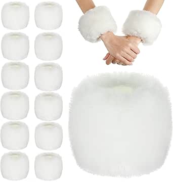 SATINIOR 6 Pairs White Faux Fur Wrist Cuffs Winter Wrist Cuff Warmers ...