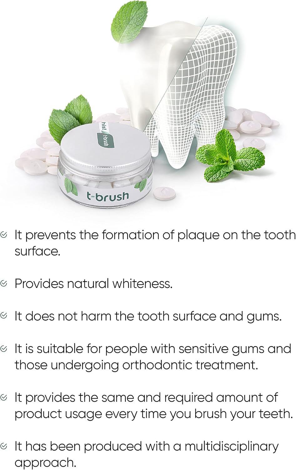 TBRUSH Refill Vegan Toothpaste Tablets, 180pcs (80g) 3 Months Supply ...