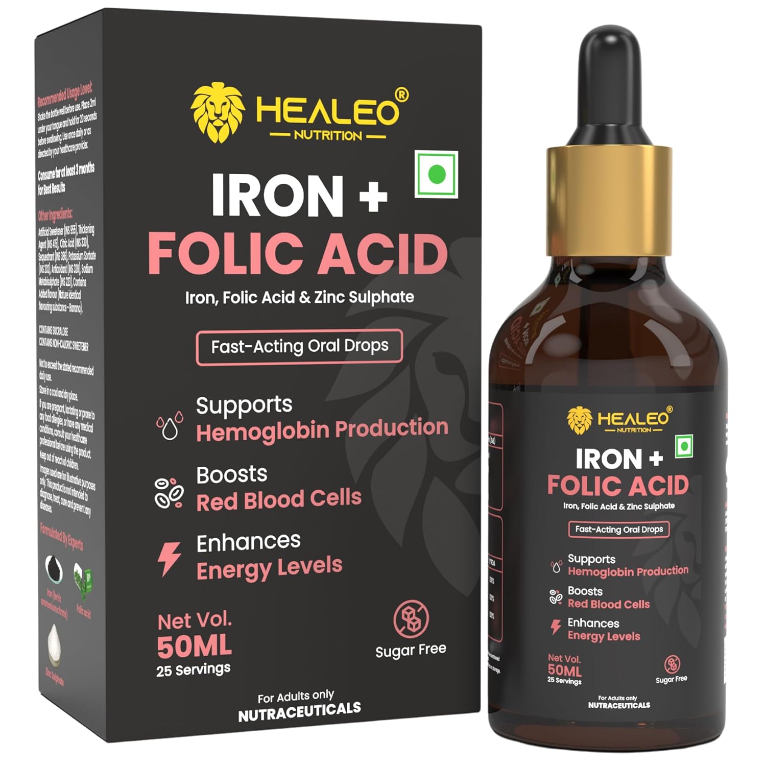 Healeo Iron + Folic Acid Drops | Fast Acting Liquid Iron Supplement for ...