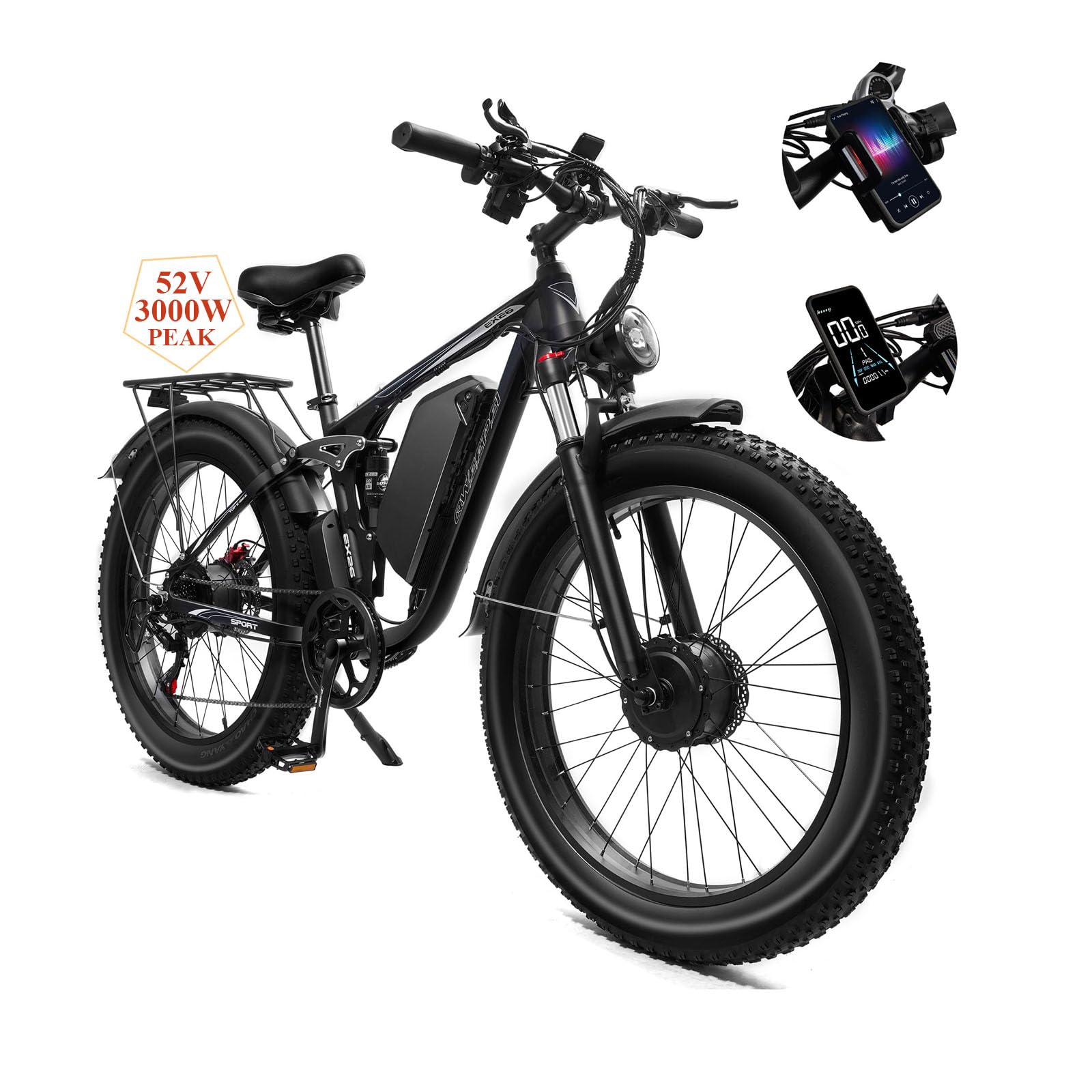 Peak 3000W Electirc Bike for Adults Dual Motor Mountain Ebike Full ...