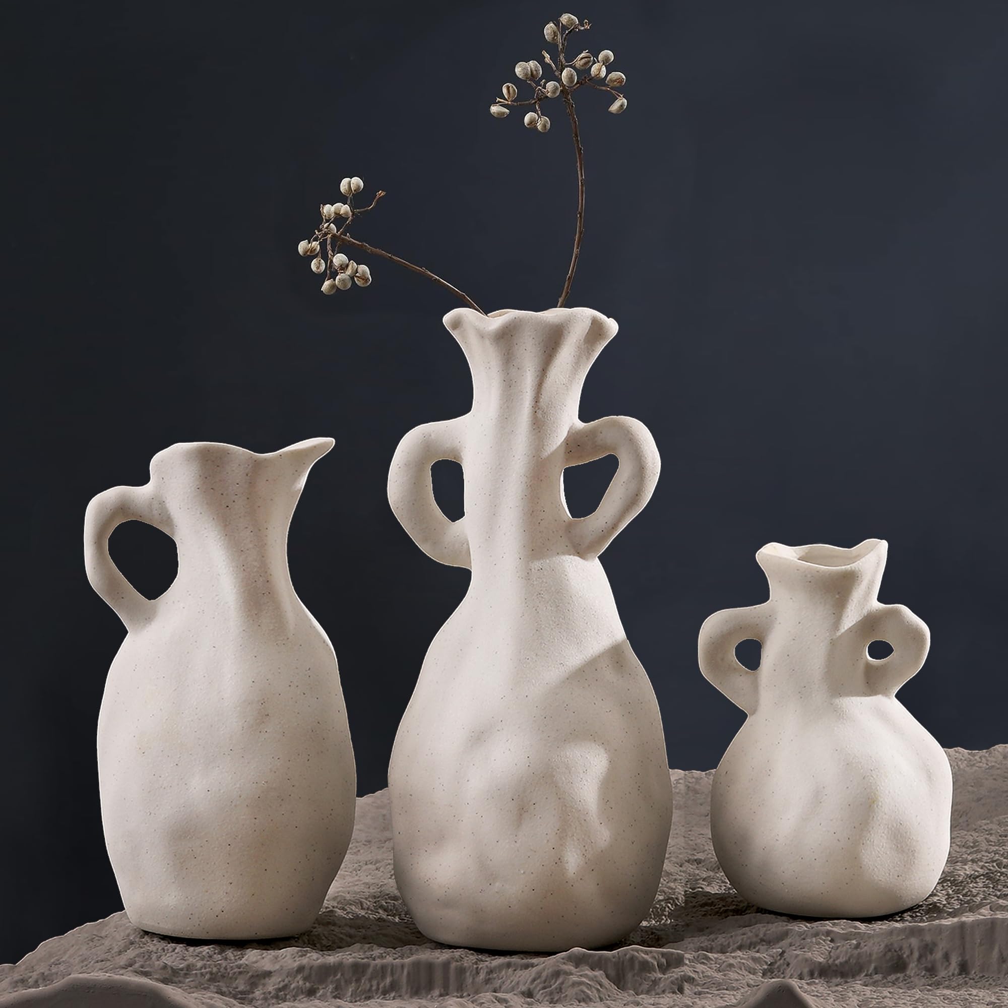Snapklik.com : VECELO White Ceramic Vase Set Of 3, Modern White Vases ...