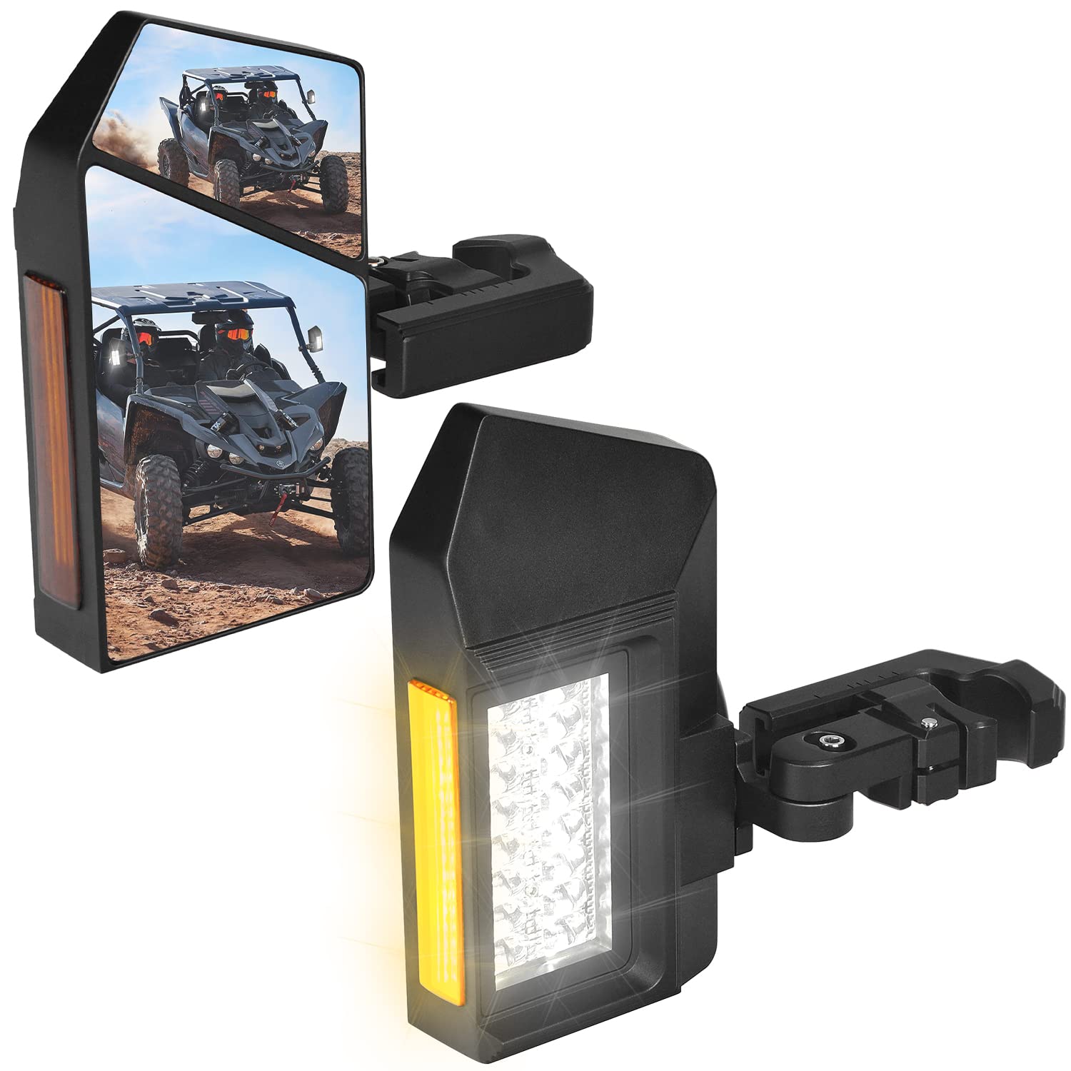 Buy Aluminium UTV Side Rear View Mirrors with Front and Side LED Spot ...