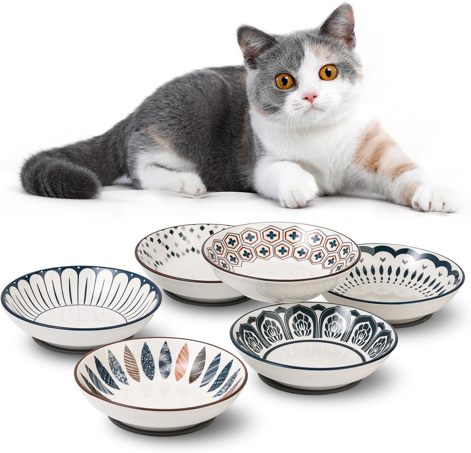 Amazon.com : Small Ceramic Cat Food Bowl - Wide Shallow Cat Bowl with ...