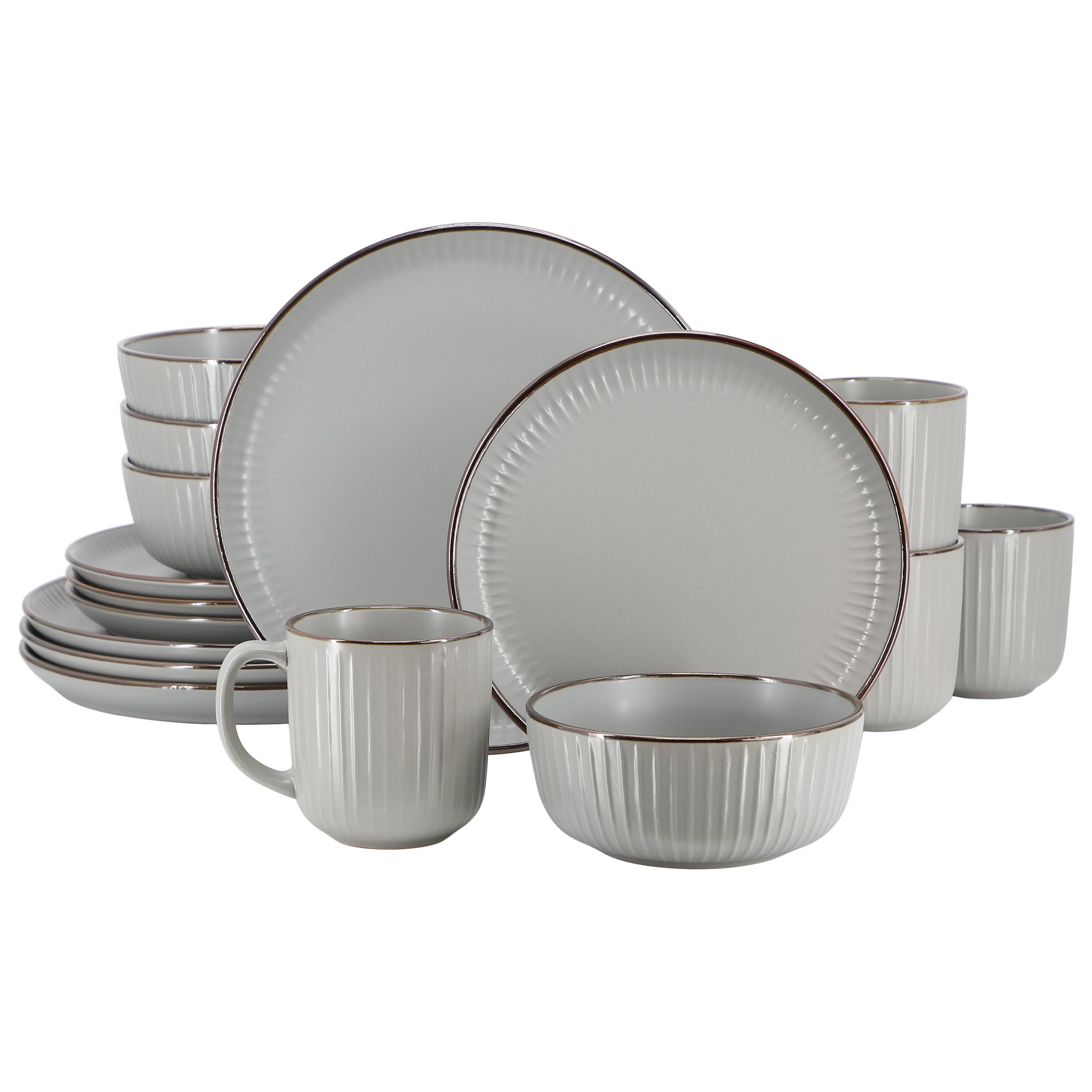 Amazon.com | Elama Leo 16 Piece Stoneware Dinnerware Set In Light Gray ...