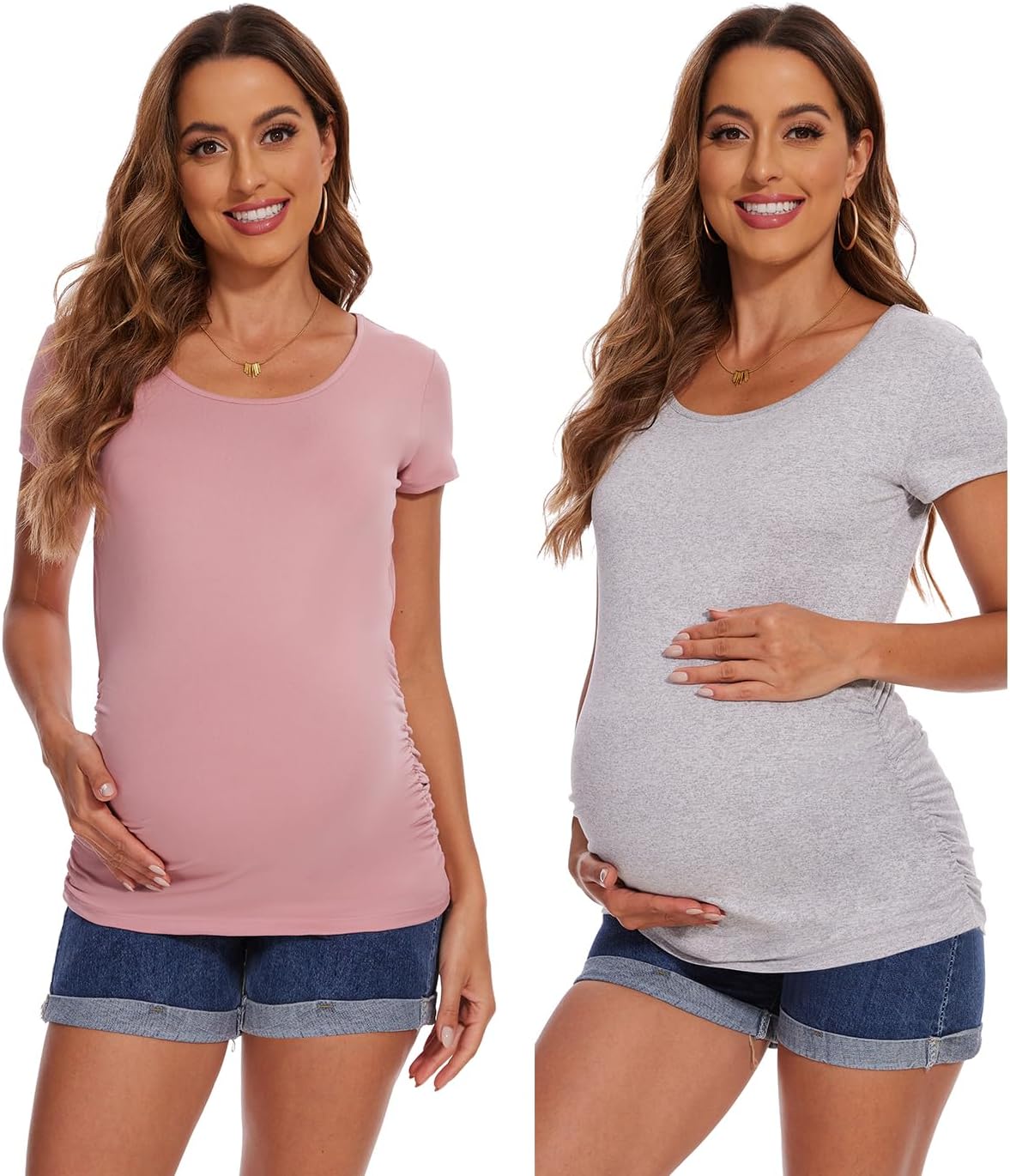 KUNINDOME Women's Maternity Shirts Side Ruched Pregnancy T-Shirts at ...