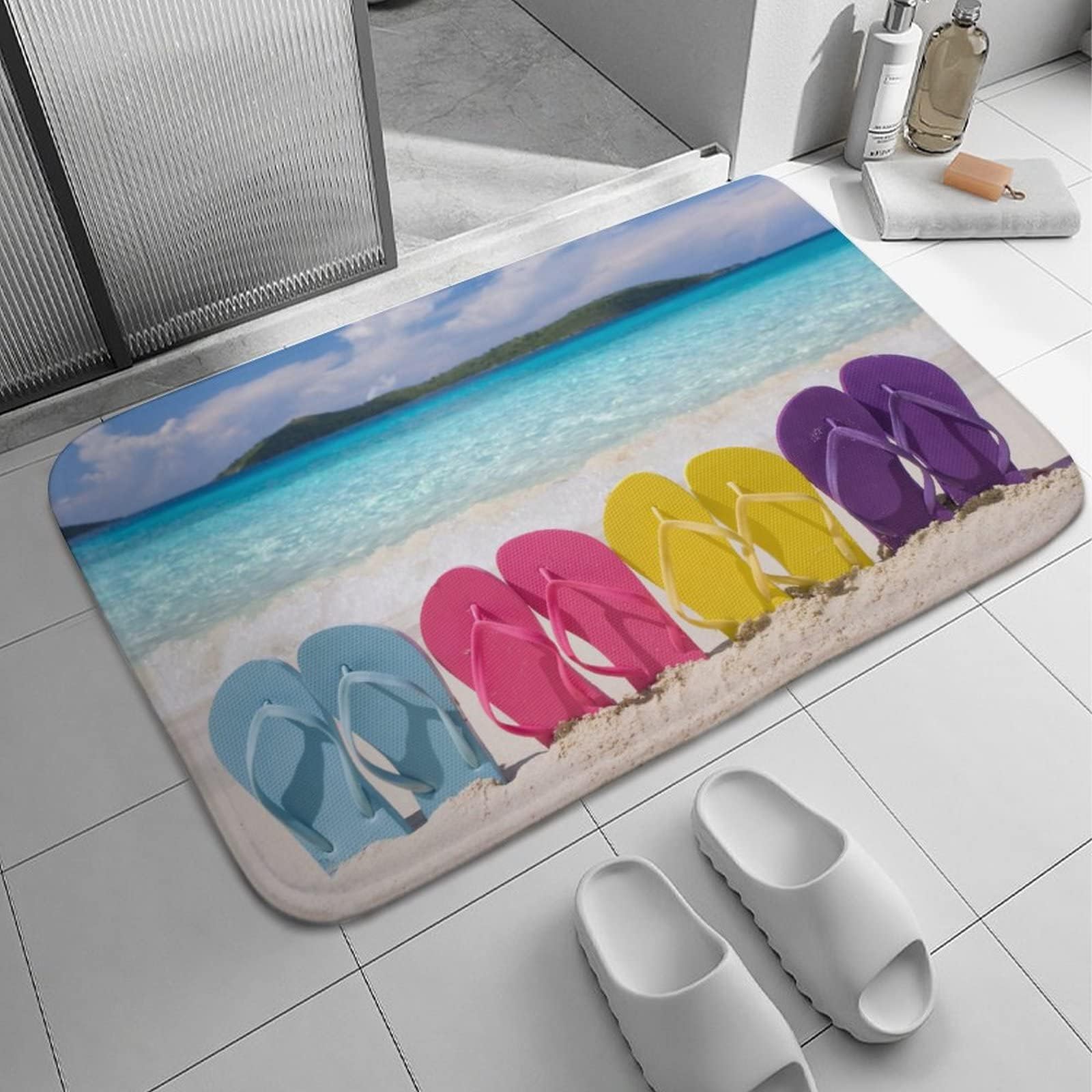 Amazon.com: apular Ocean Beach Flip Flops in Rainbow Color Bath Rugs ...