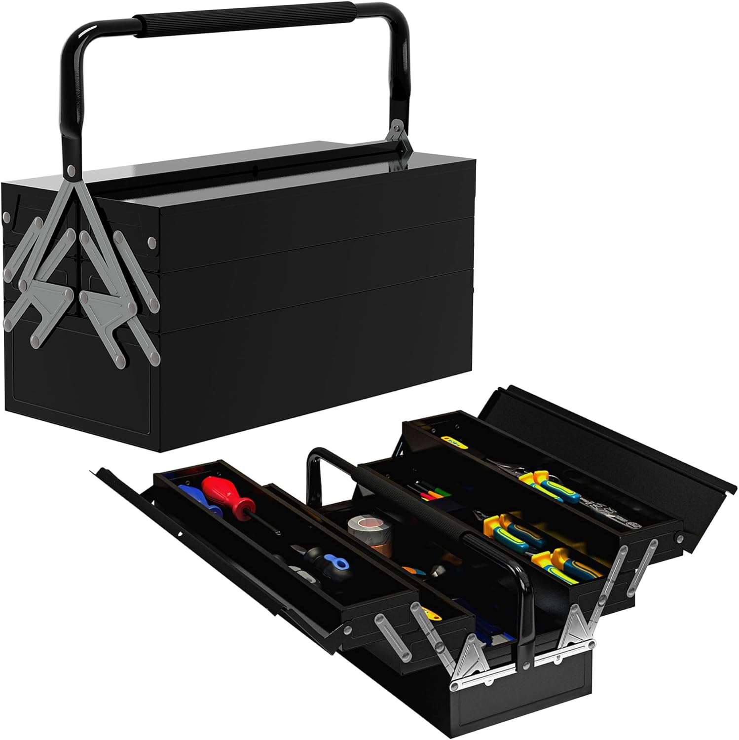 DURHAND Metal Tool Box 3 Tier 5 Tray Professional Portable Storage ...