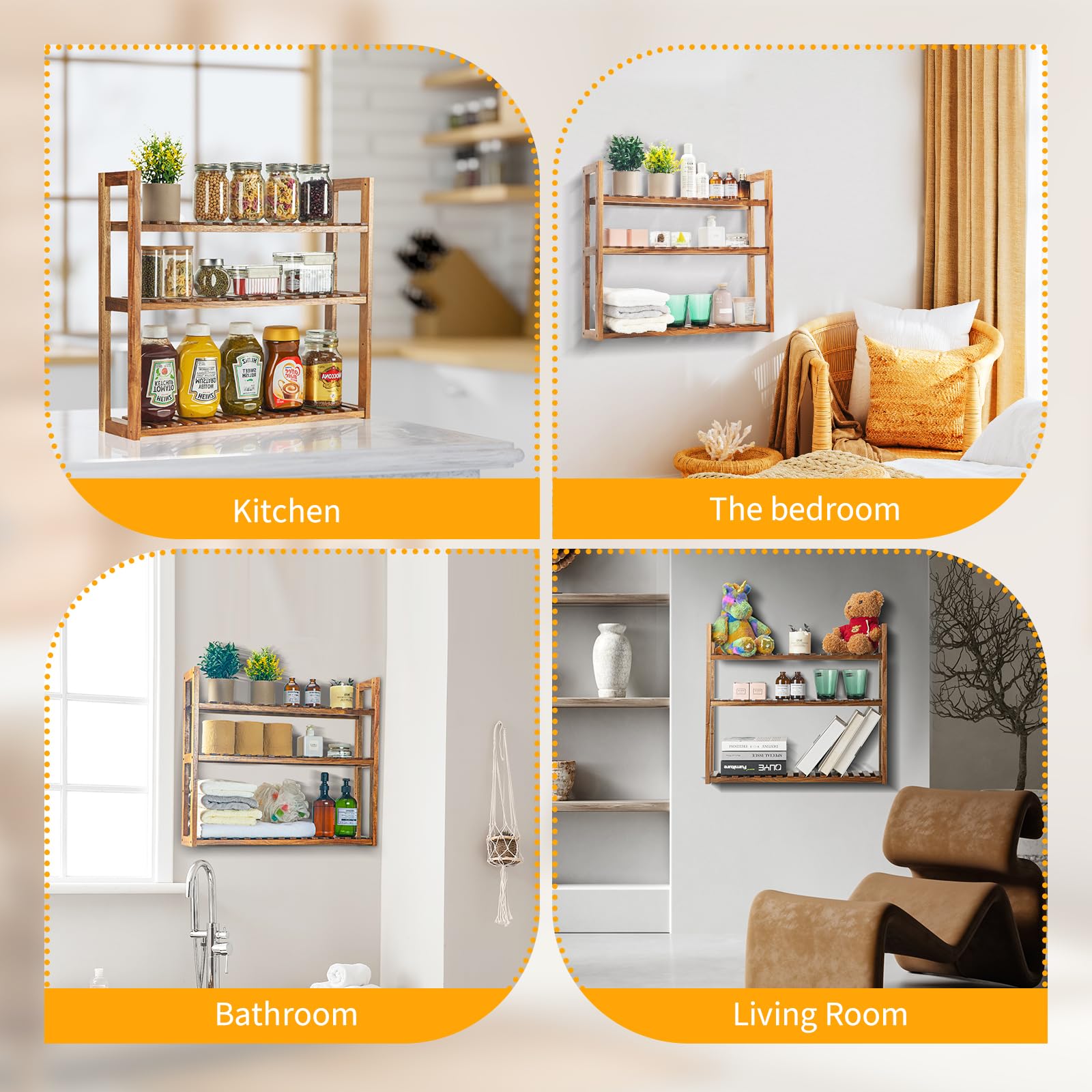 3 Tier Wood Shelf, with Adjustable Layer, Multifunctional Standing ...