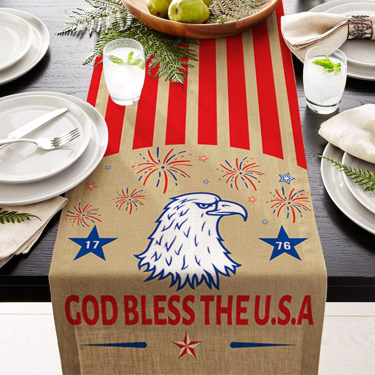 Amazon.com: LANGFON 4th of July Table Runner Eagle Table Runners America Flag Strips Patriotic ...