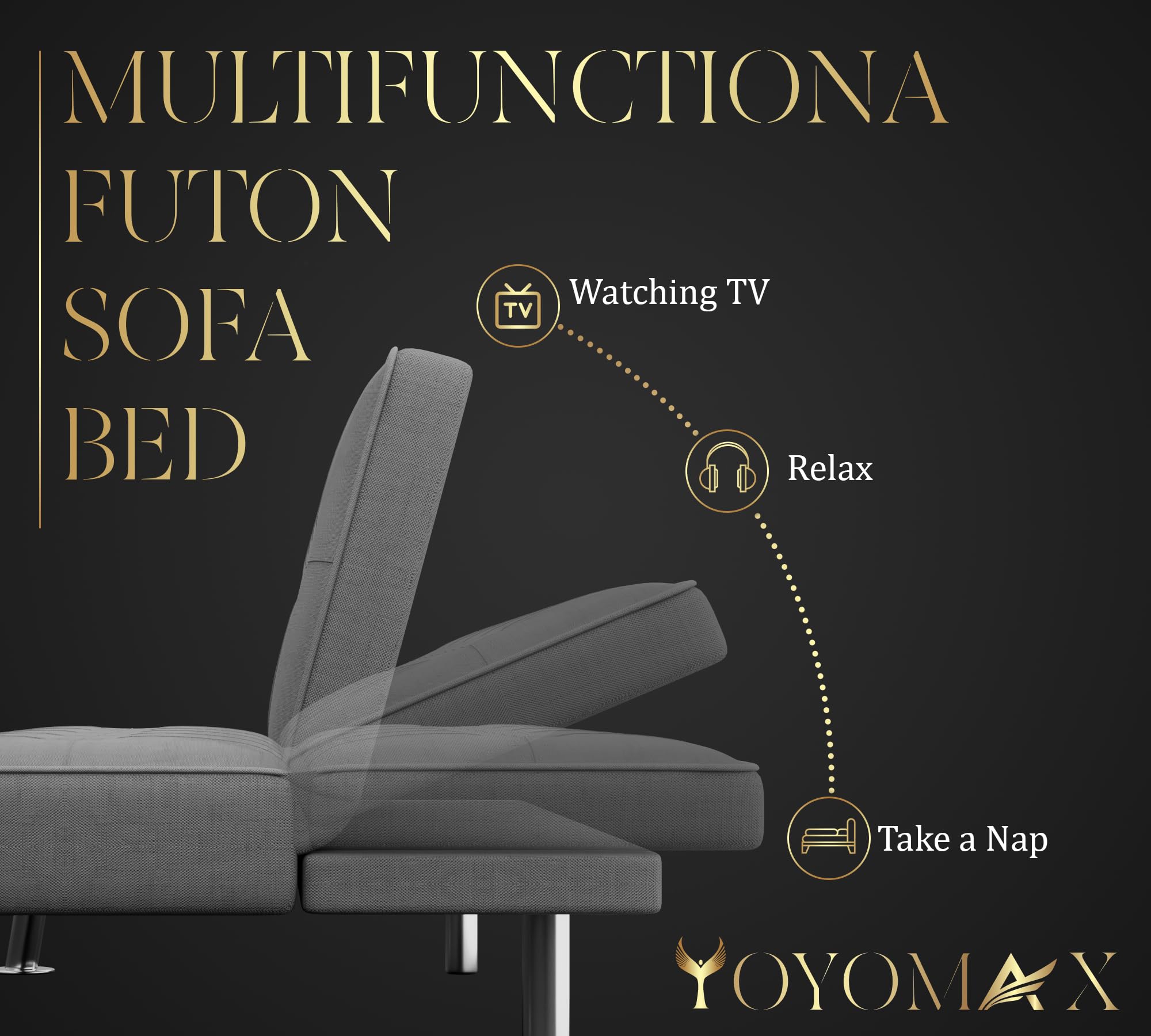 yoyomax Convertible Sofa Bed, Futon Sofa Bed Couch - Breathable Fabric ...