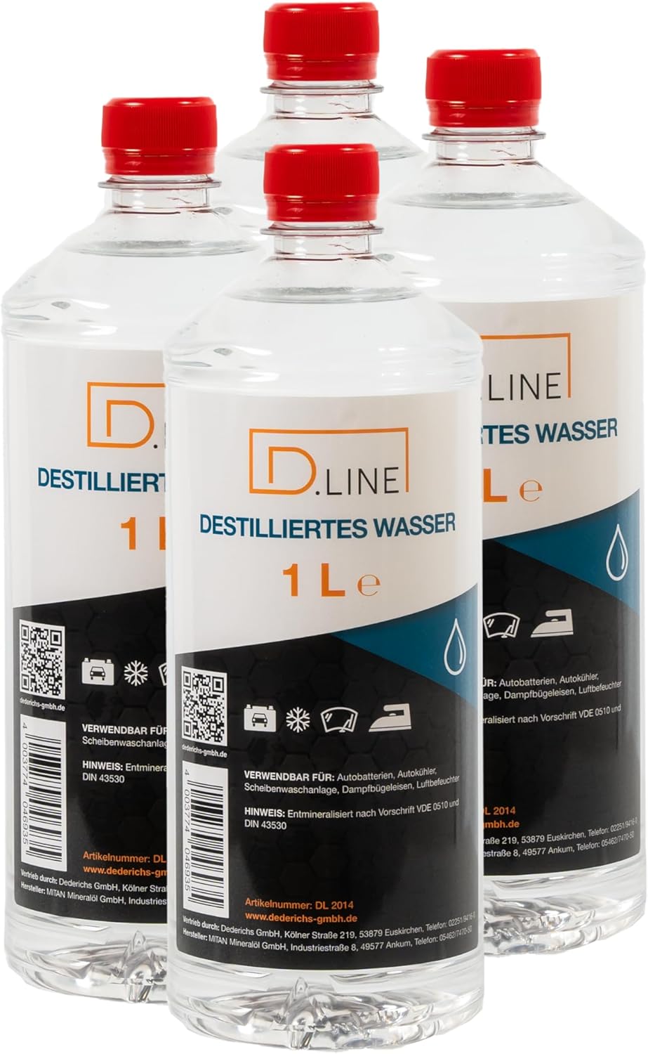 D.LINE Destilliertes Wasser 1 Liter, Entmineralisiert nach Vorschrift ...