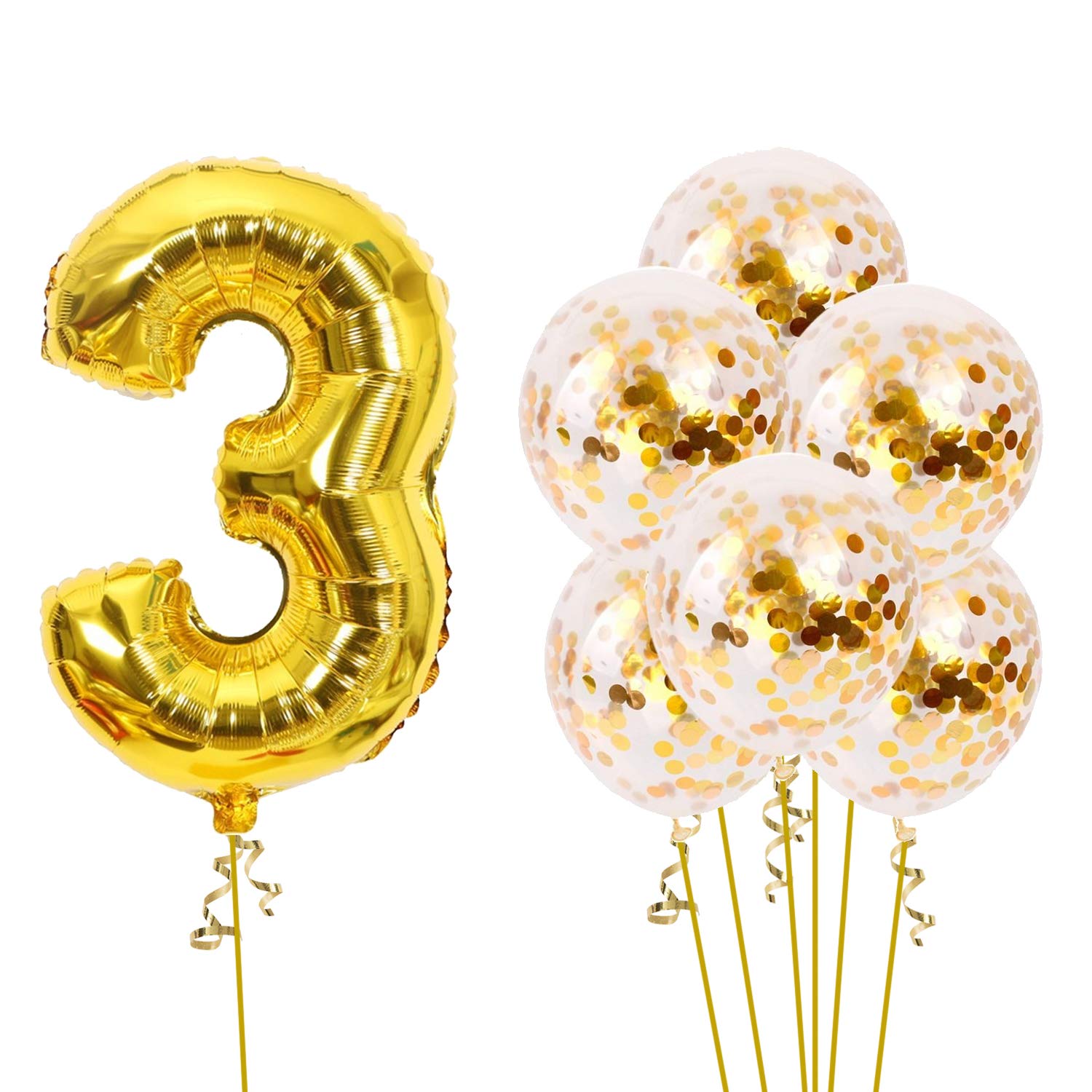 Party Propz Number 3 Golden Foil Balloon With Confetti 7Pcs Combo For ...