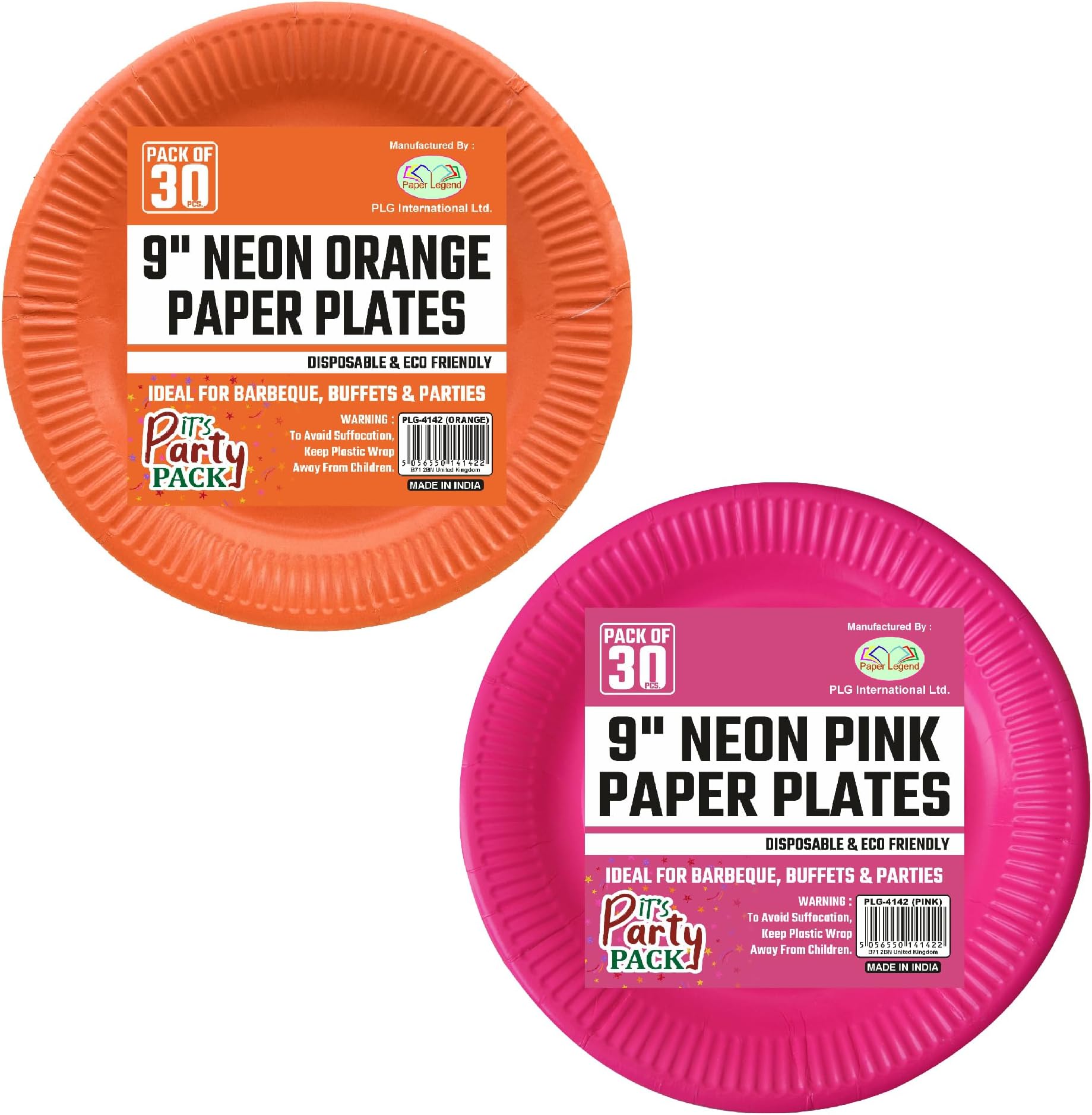 TENLITE (60-Piece Neon Orange & Pink 9” Paper Plates – Bold, Colourful ...
