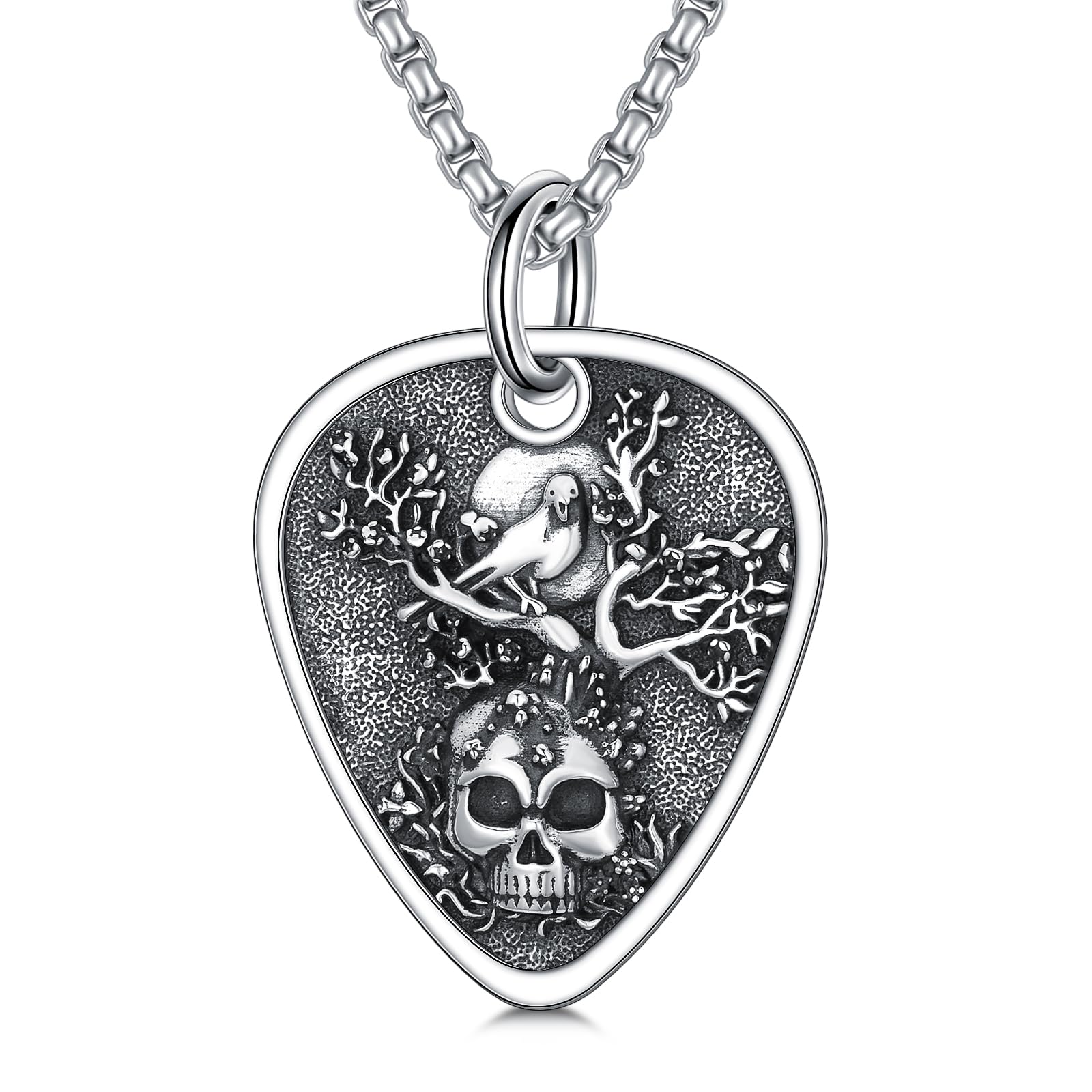 PROESS Skull Guitar Plectrum Necklace Sterling Silver Goth Skull ...