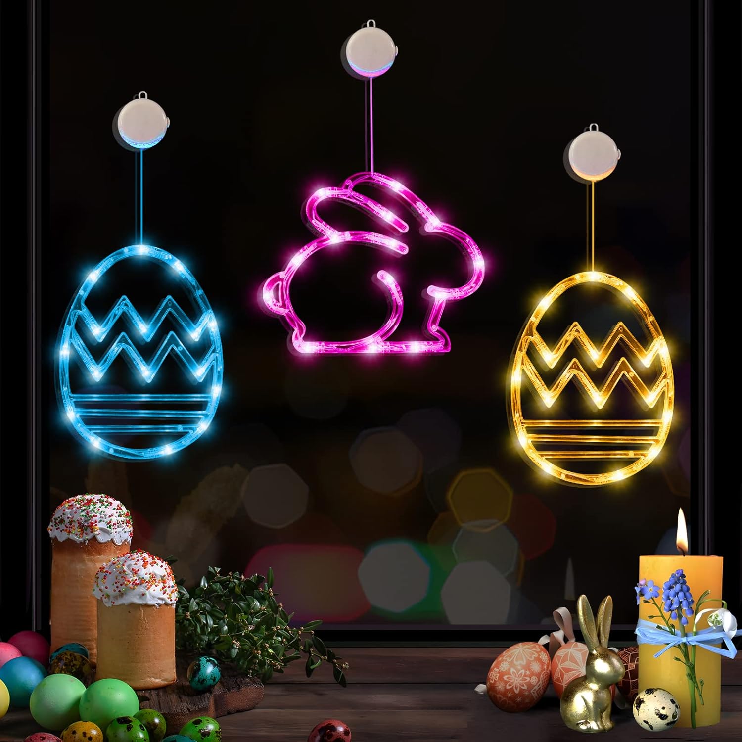 LOLStar Easter Window Lights, Easter Window Decorations,3 Pack Easter ...