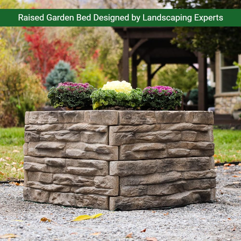 Snapklik.com : Landecor Raised Garden Bed Tan/Brown Ledgestones Composite Polyurethane Natural ...