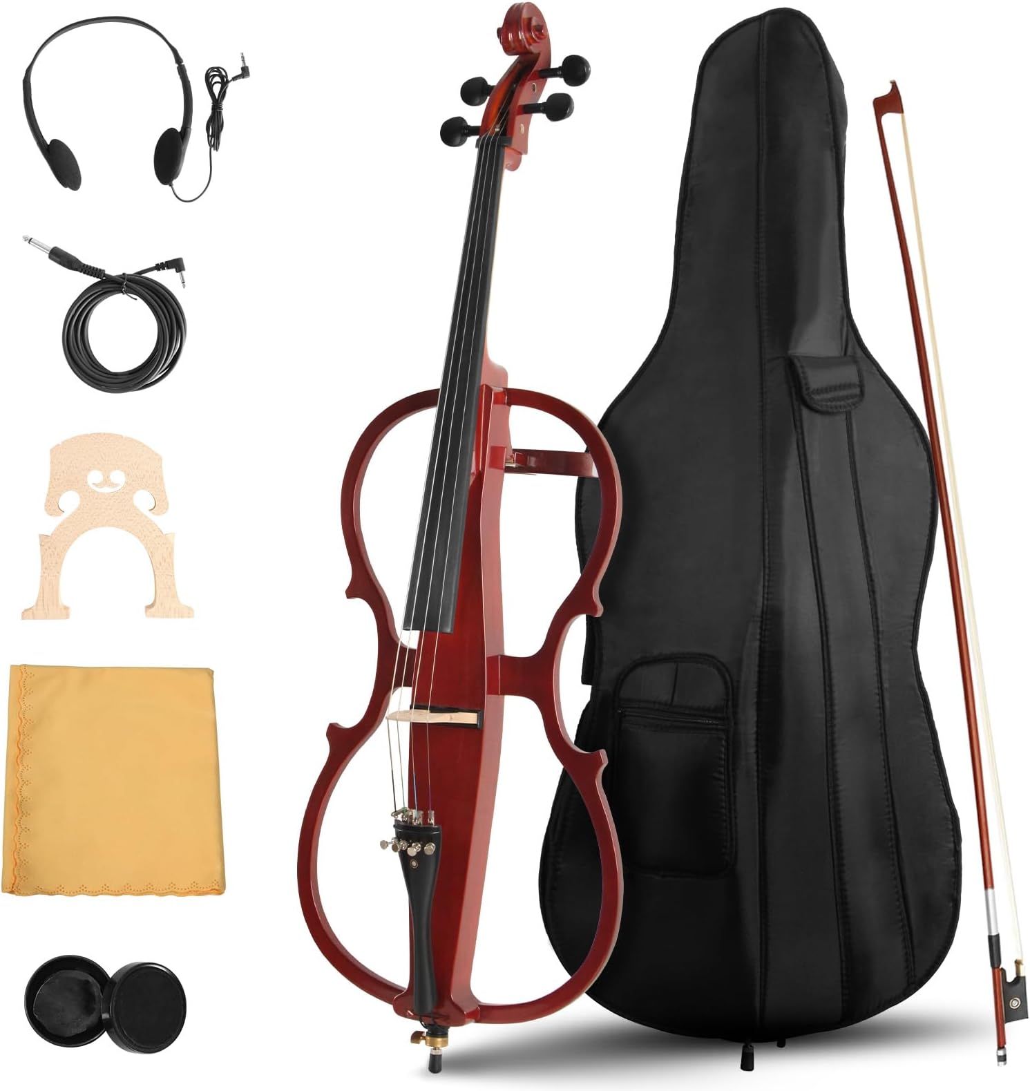 Amazon.com: Ceciliec 4/4 Full Size Electric Cello Ebony Fittings with ...