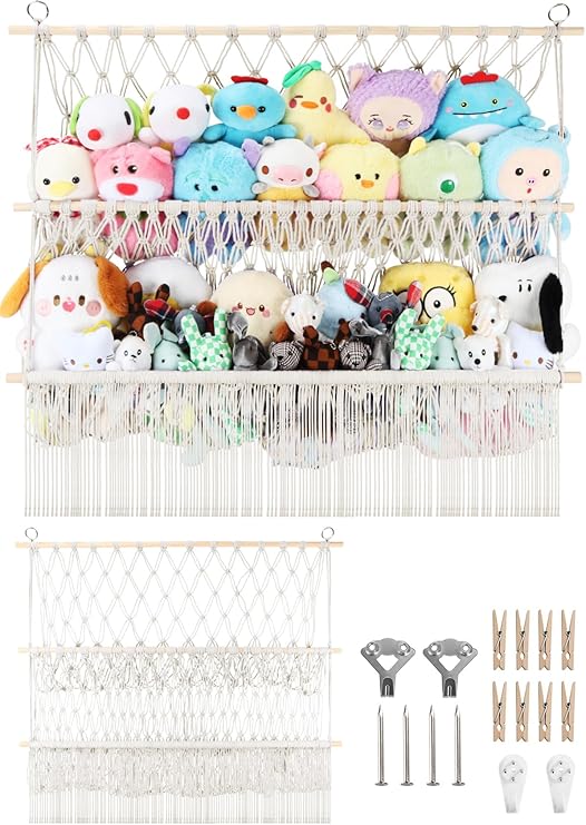 Amazon.com: 2 Tier Stuffed Animal Storage Shelf Net, 35x30'' Large ...