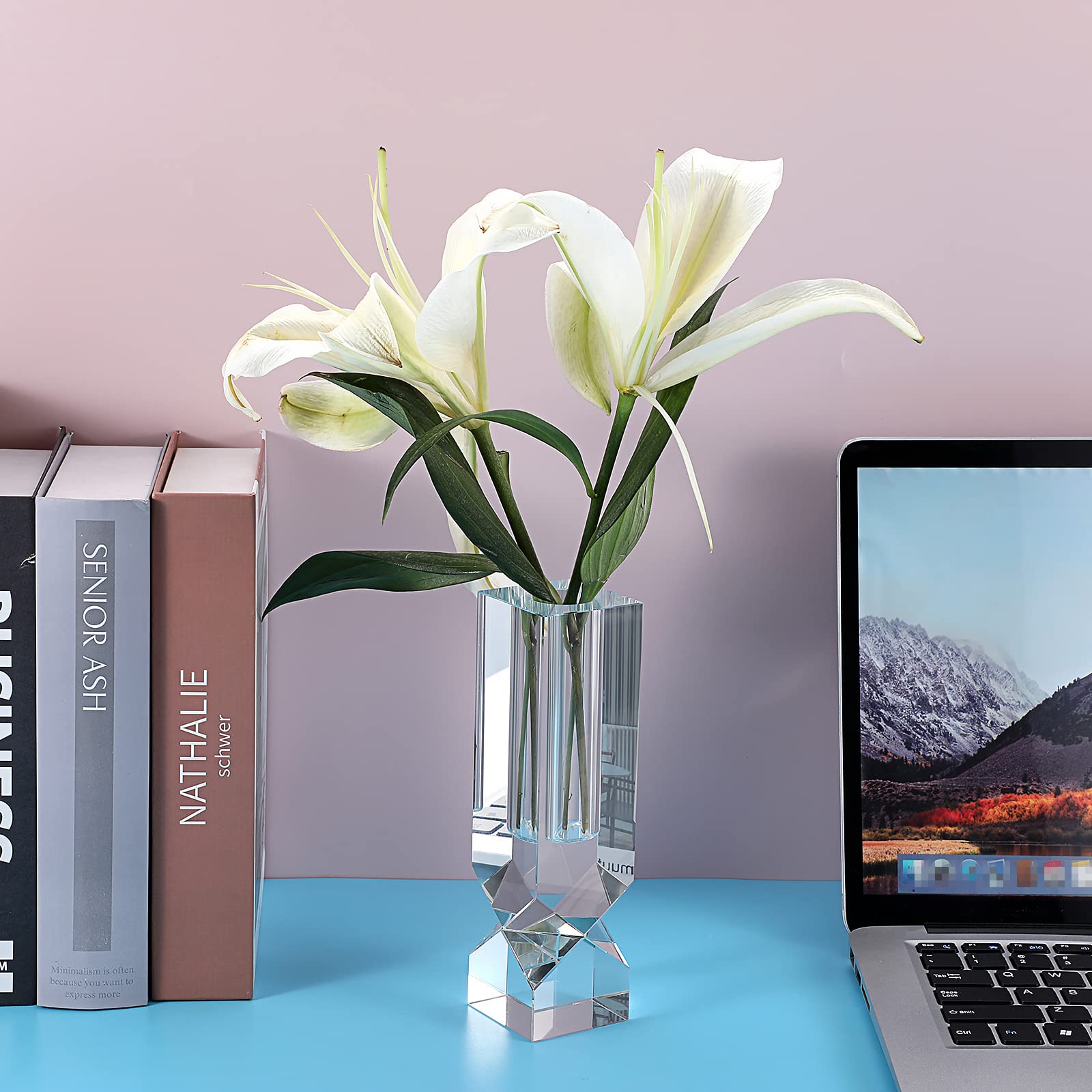 JUXYES Crystal Flower Vase Glass Flower Bud Vase, Heavy Flower Vase ...