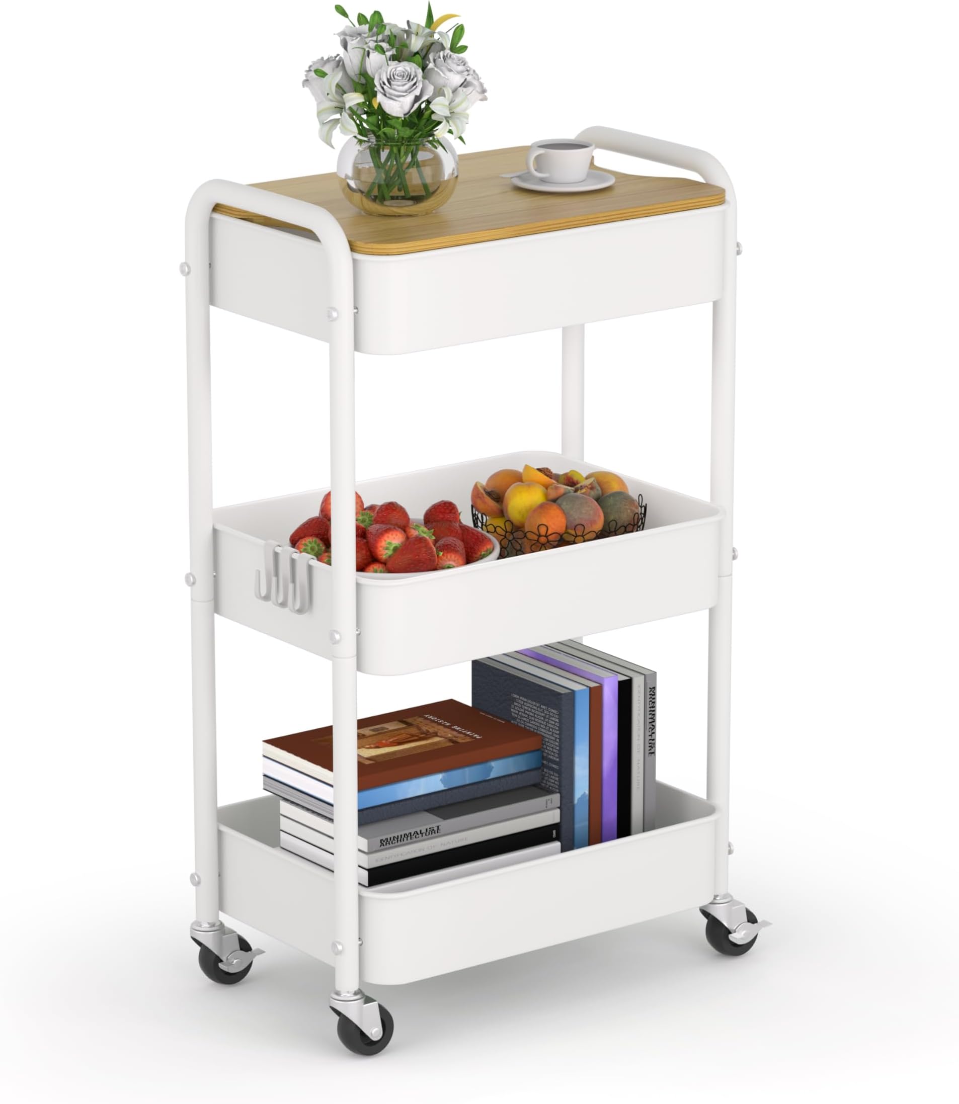 Amazon.com: LAJUU Rolling Utility Cart Shelves Gold Storage Cart 3 Tier ...