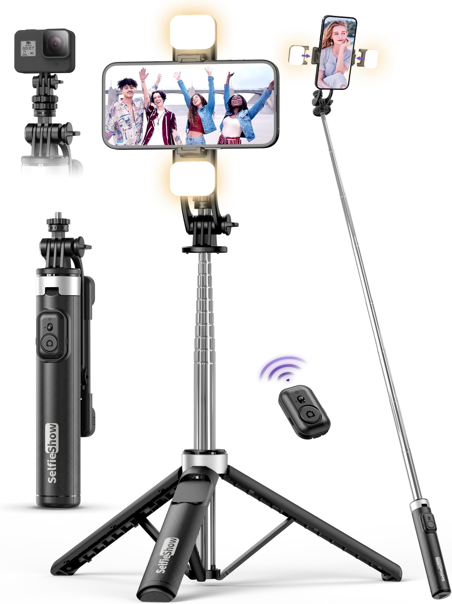 Amazon.com: 45" Selfie Stick Tripod with 2 Lights, Extendable 5 in 1 ...