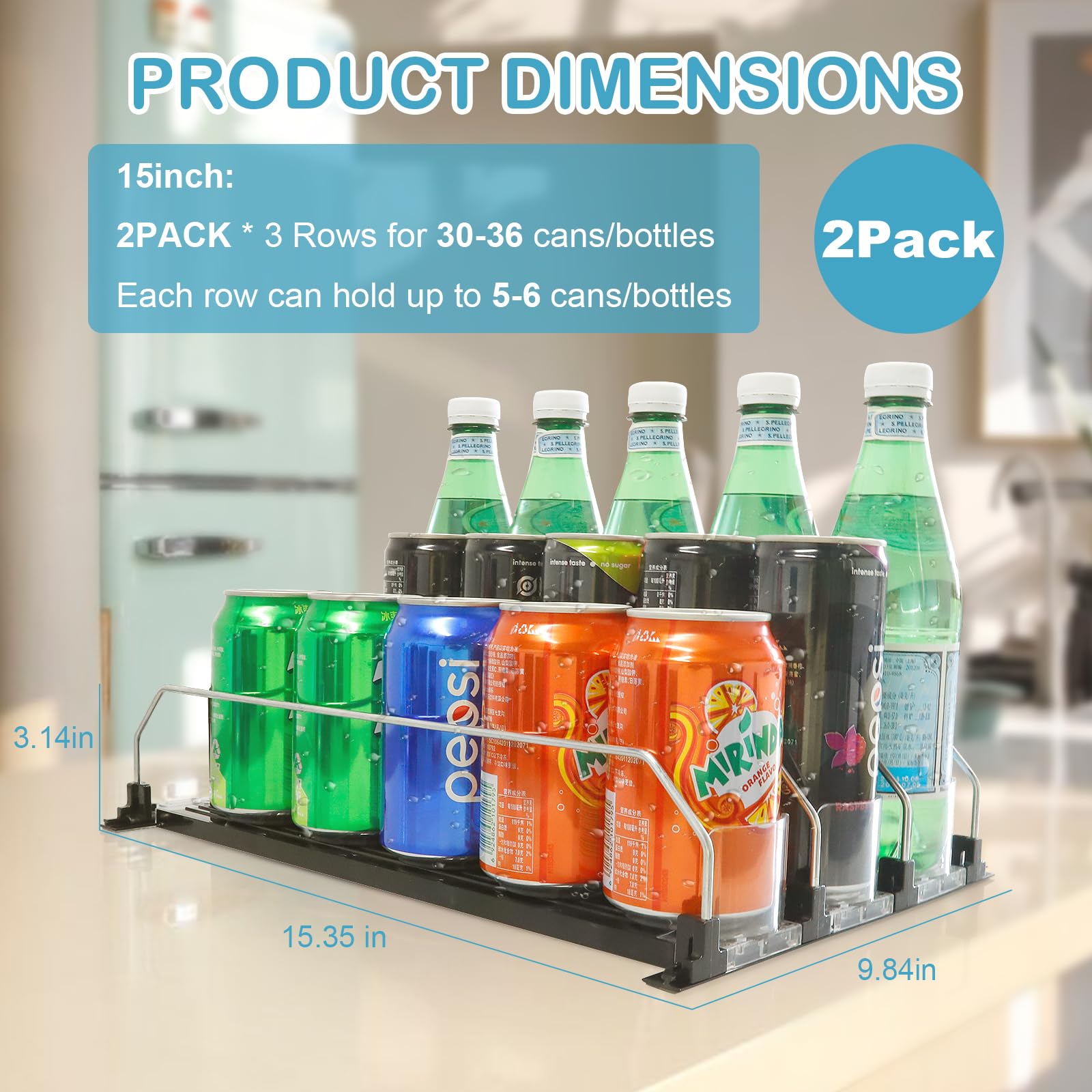 2PACK Drink Organizer for Fridge, 6 Rows Large Capacity Self-Pushing ...