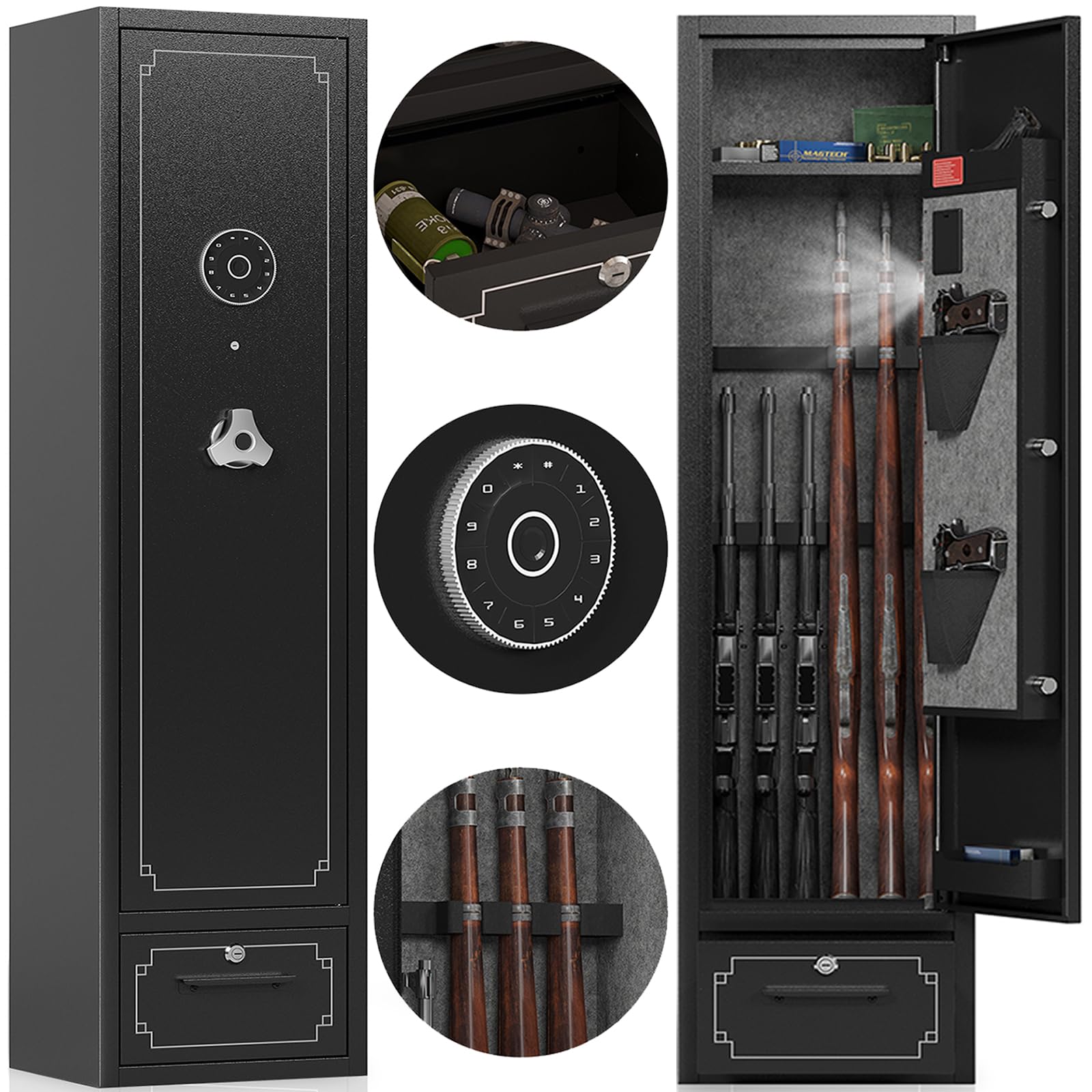 6 Gun Safe,Gun Safe for Rifles and Pistols,Multi-Function Gun Cabinet ...