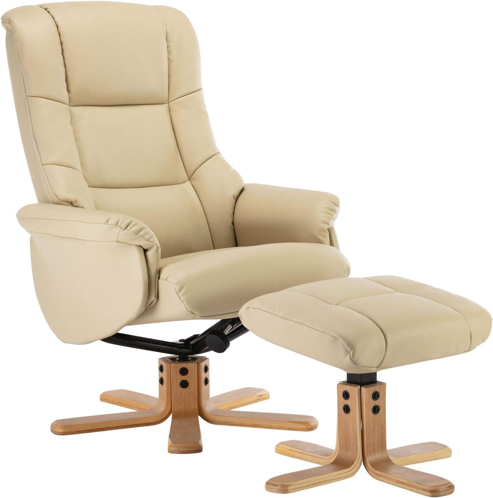 HOMCOM Faux Leather Swivel Recliner Chair with Footstool, Wooden Base ...