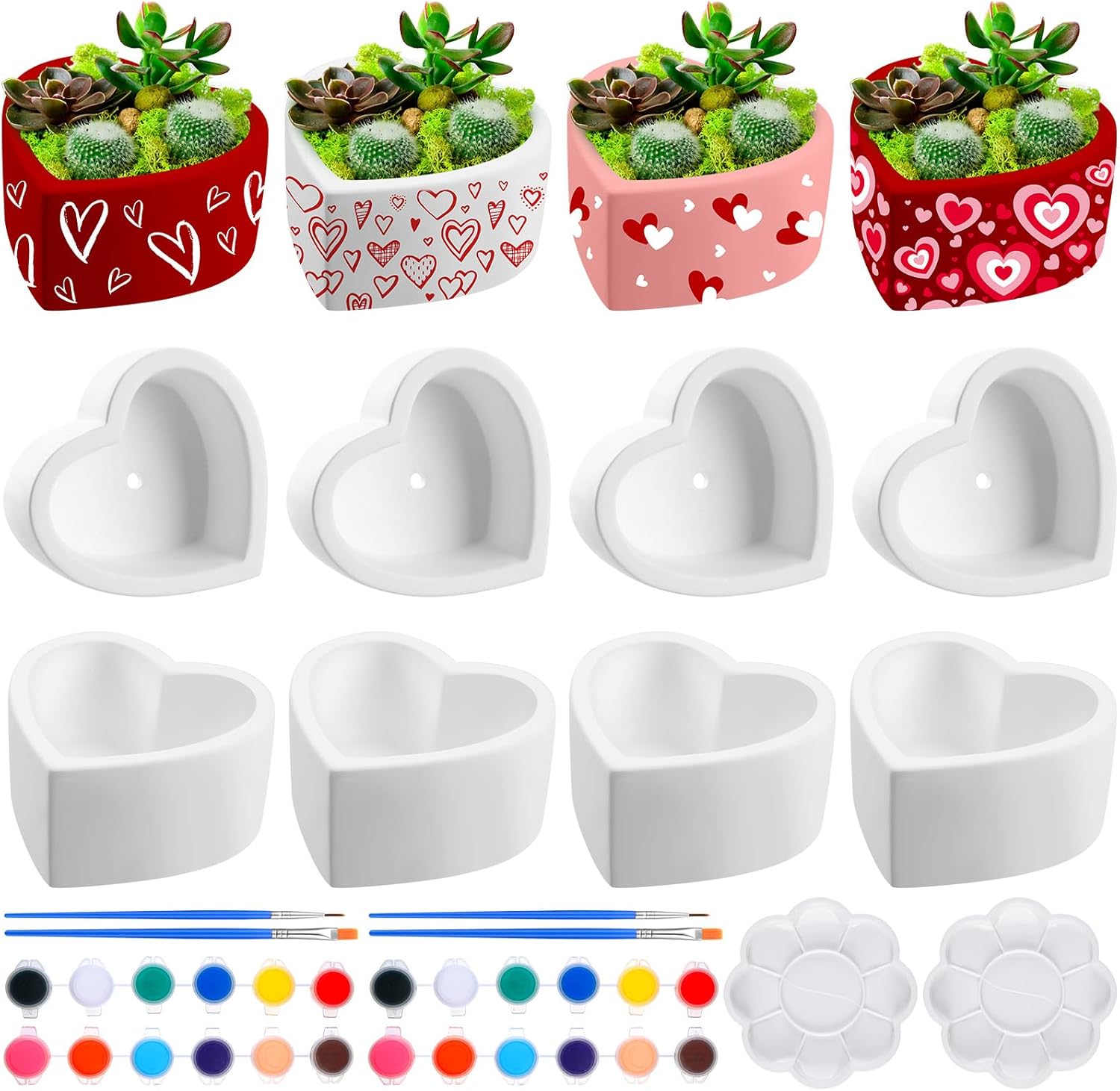 Amazon.com: Beeveer 6 Sets Paint Your Own Succulent Planters Heart ...