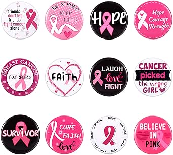 Amazon.com: 36 Pieces 12 Designs Pink Ribbon Buttons Novelty Pink ...