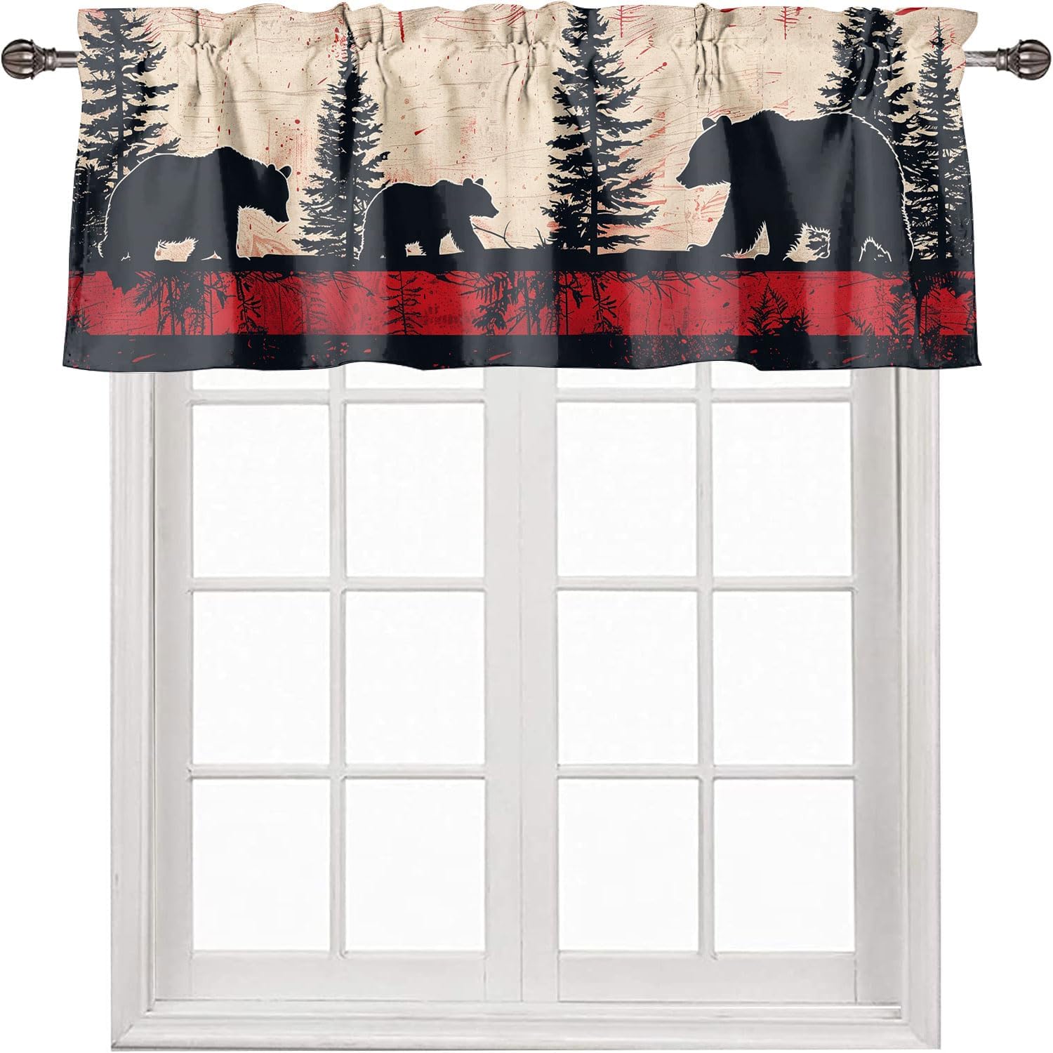 Amazon.com: Rustic Cabin Bear Valance Curtains for Windows Forest on ...