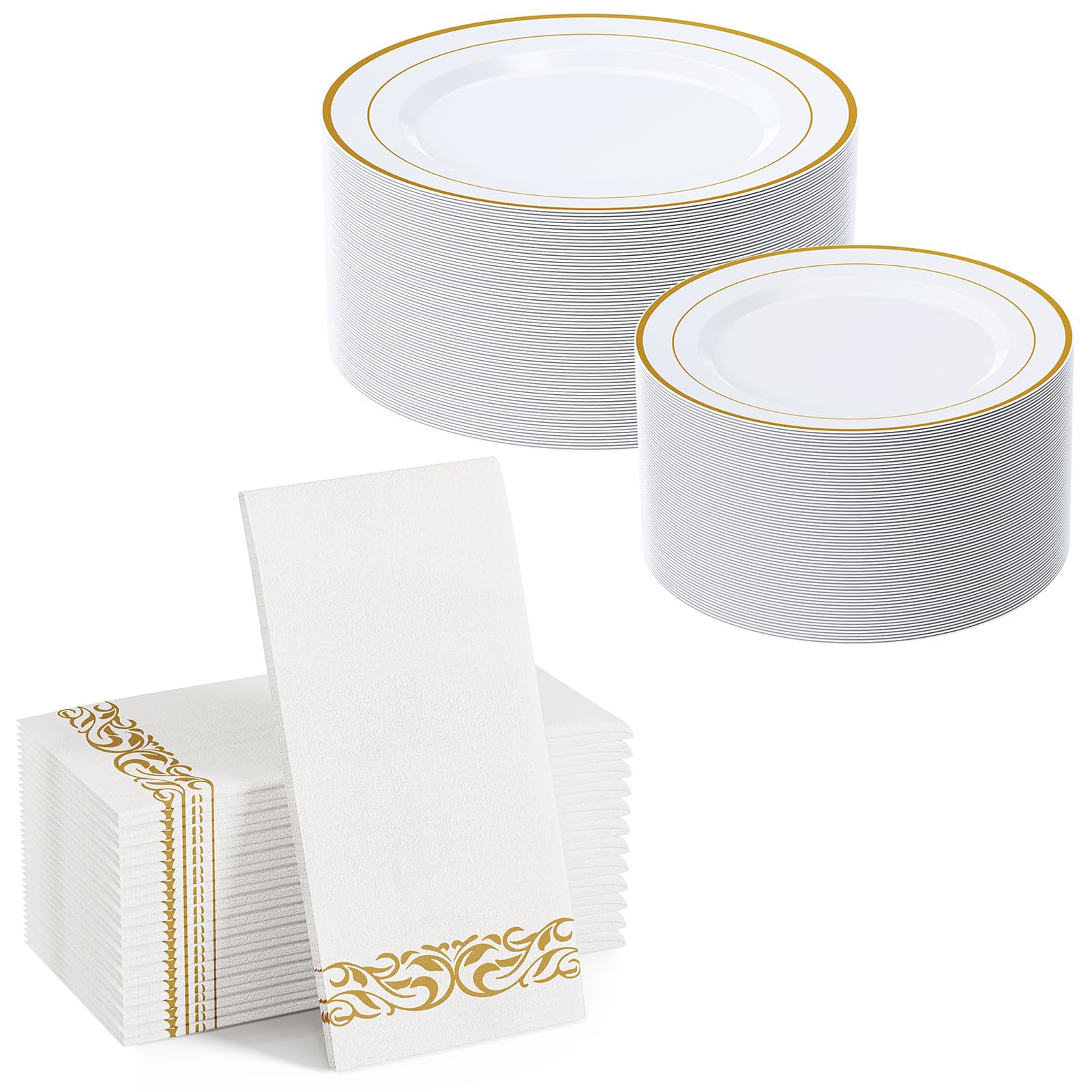 Amazon.com: FOCUSLINE Gold Plastic Plates Set of 60 - Disposable Plates ...