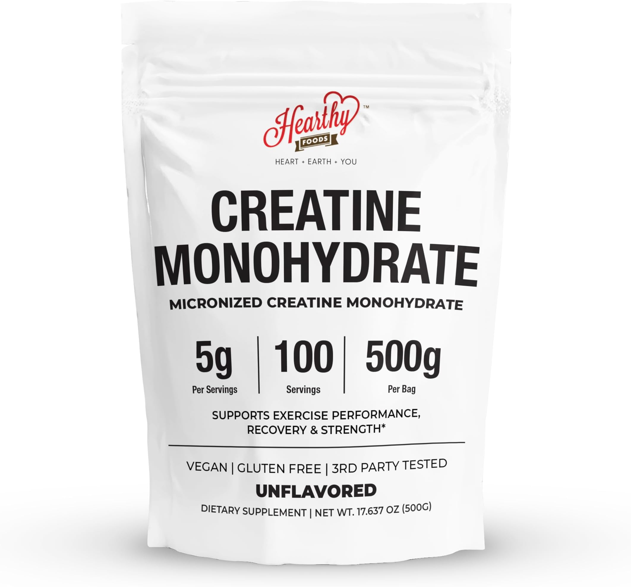 Amazon.com: HEARTHY FOODS Creatine Monohydrate Micronized Powder 500G ...