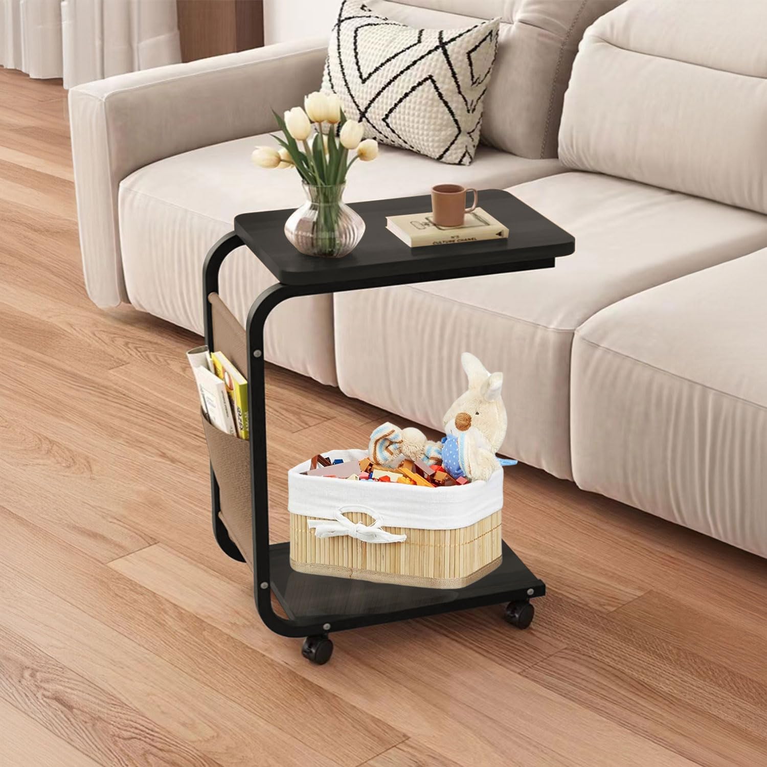 devesanter Side Table,Rolling Slim C Shaped End Table,laptop side table ...