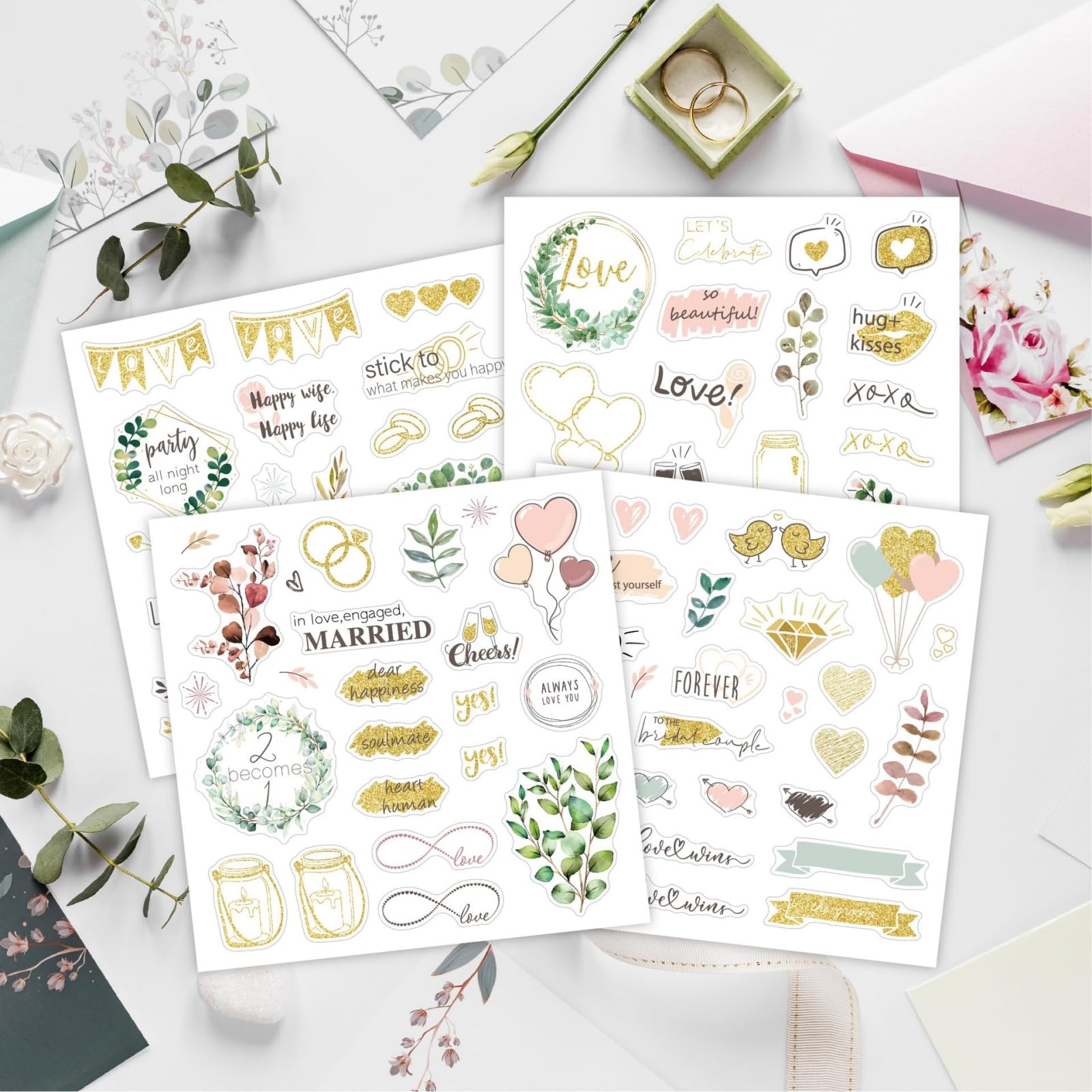 Amazon.com: Wedding Stickers for Scrapbooking, 4 Pages 7'' x 7 ...