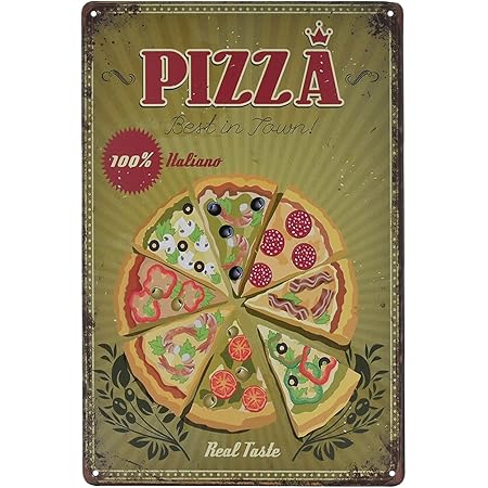 Amazon.com: ERLOOD Pizza Zone Tin Sign Home Kitchen Signs Wall Decor ...