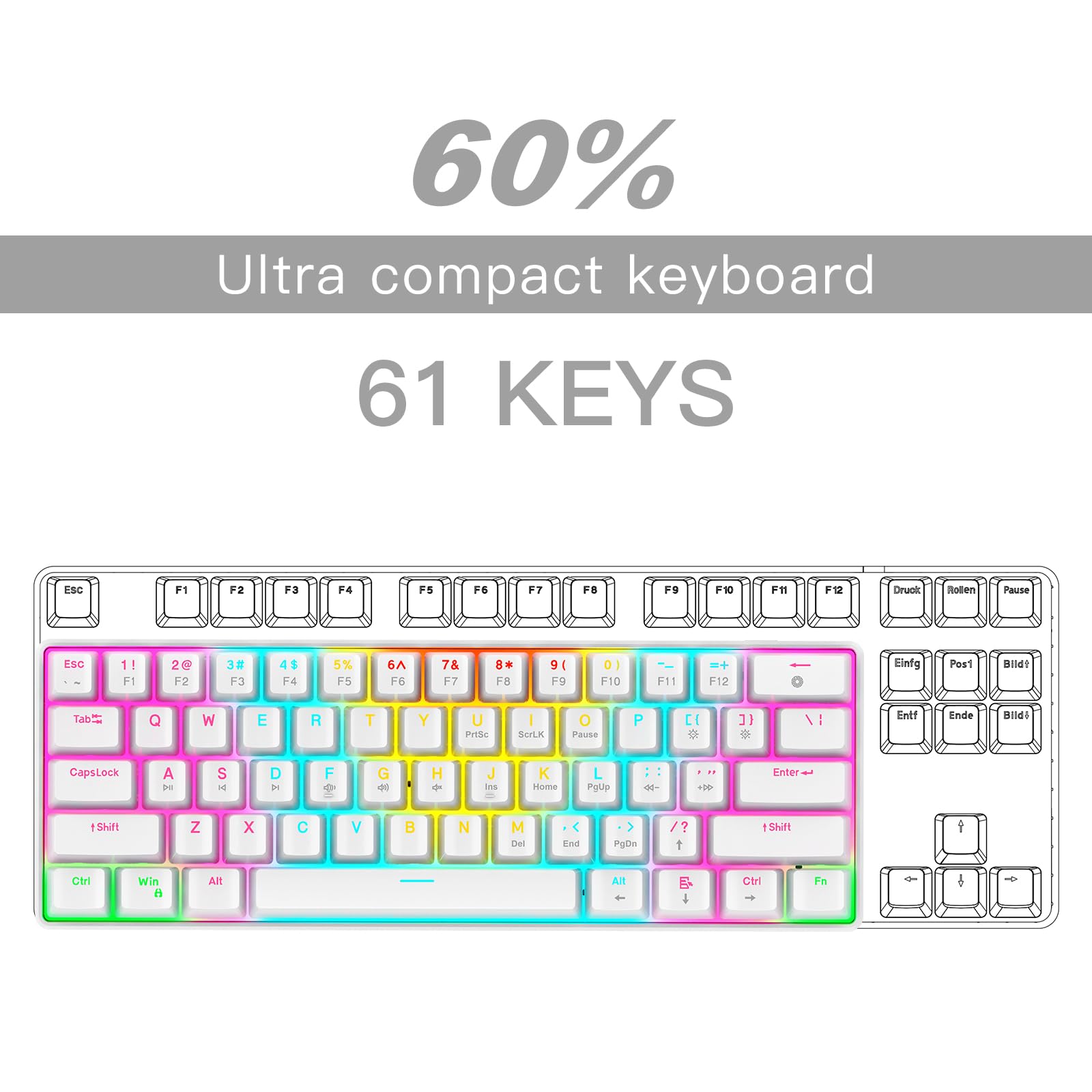 Snapklik.com : RAZEAK Portable 60 Percent Keyboard, Compact 61 Keys ...