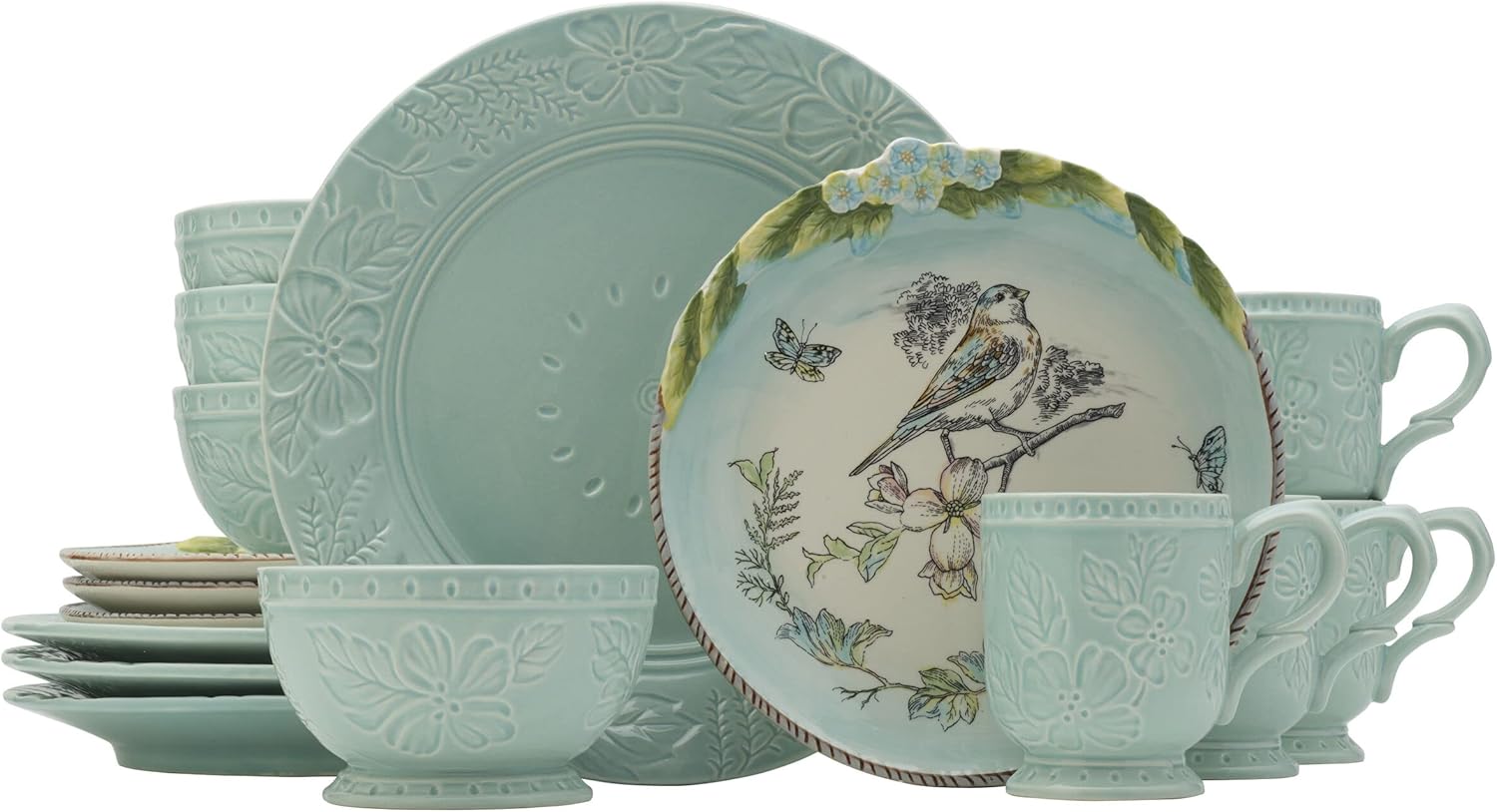 Amazon.com | Fitz & Floyd English Garden Bird 16 Piece Dinnerware Set ...