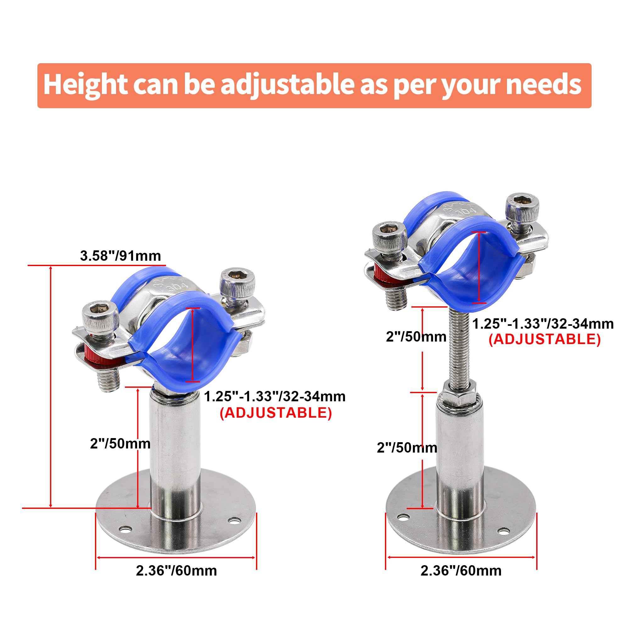 Snapklik.com : 2 Pcs 304 Stainless Steel Pipe Supports, Wall Mount ...
