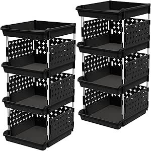 Amazon.com: Lifewit Plastic Stackable Storage Baskets, 4 Tier Stacking ...