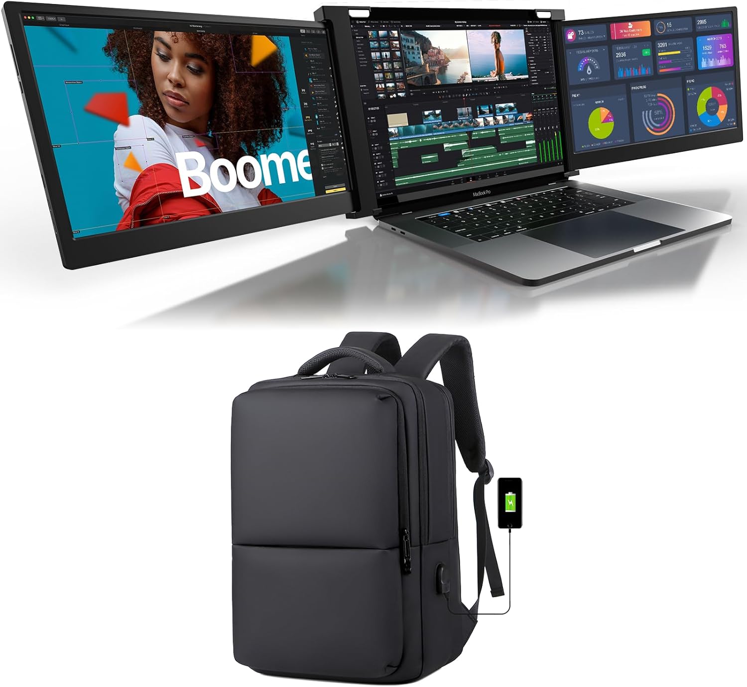 Amazon.com: 17.3" Laptop Backpack + S19 Black Portable Triple Monitor ...