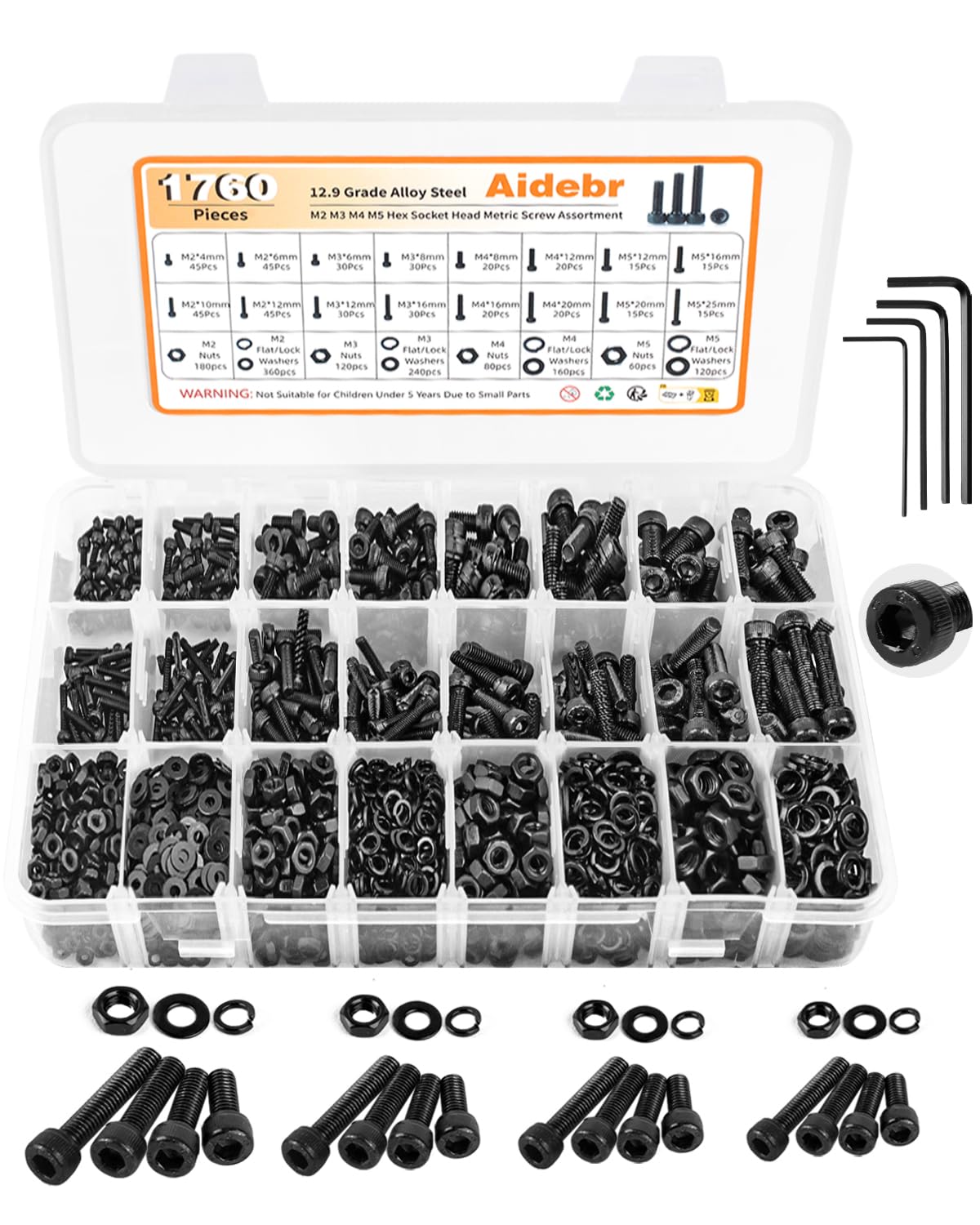 Snapklik.com : 1760PCS Metric Screw Assortment, Grade 12.9 Alloy Steel ...