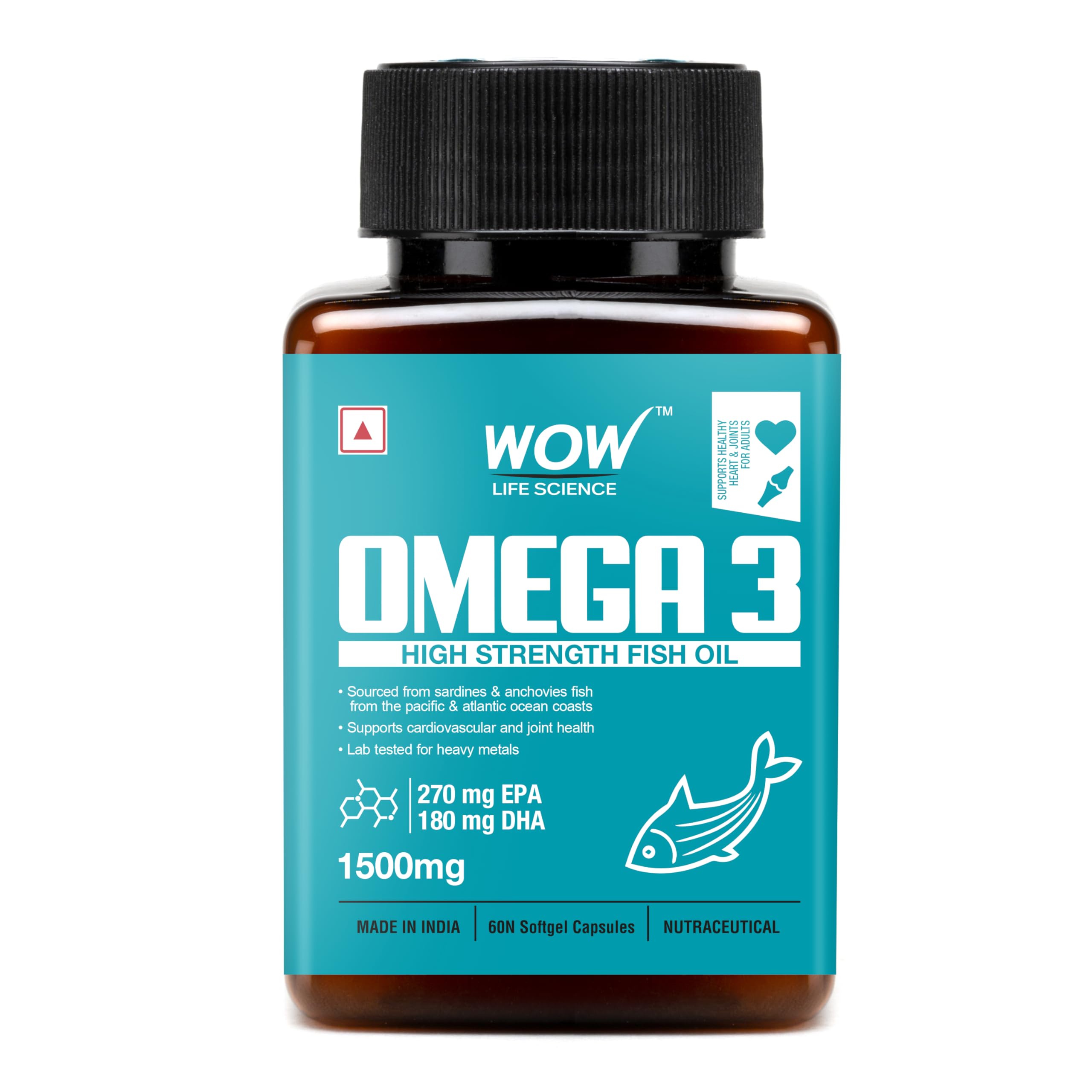 WOW Life Science Omega 3 Fish Oil Capsules | Regular Strength 1500 mg ...