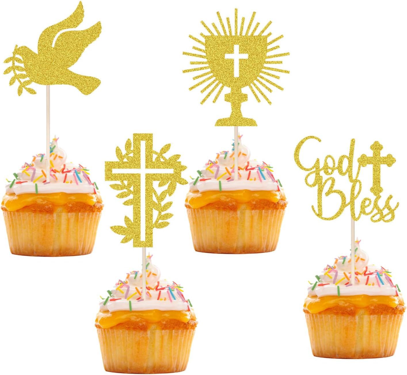 First Holy Communion Cupcake Toppers Gold Glitter First Communion Cake ...