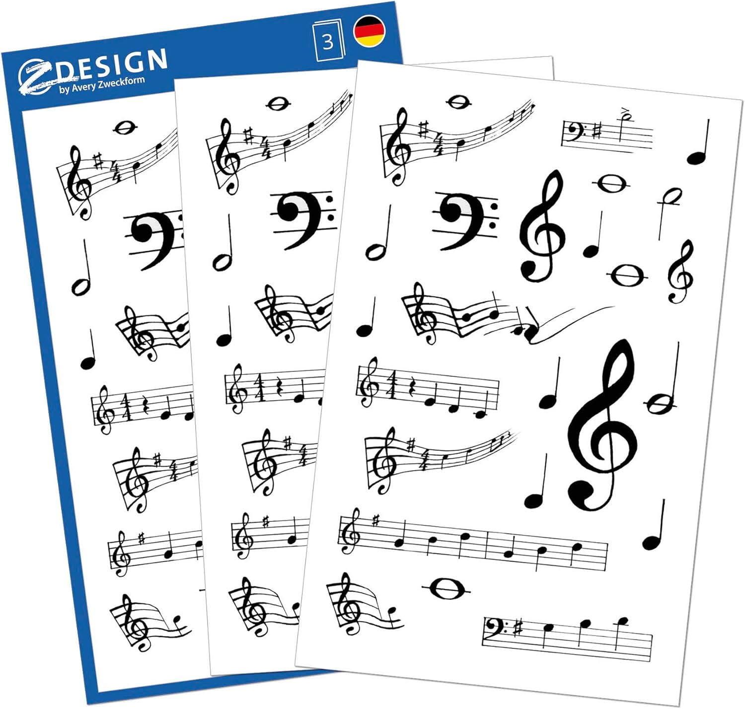 AVERY Zweckform 55151 Papier-Sticker Noten 75 Aufkleber (weiß, schwarz ...