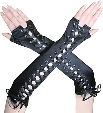 Amazon.com: COSFAN Fingerless Lace Up Gloves,Women Steampunk Gloves ...