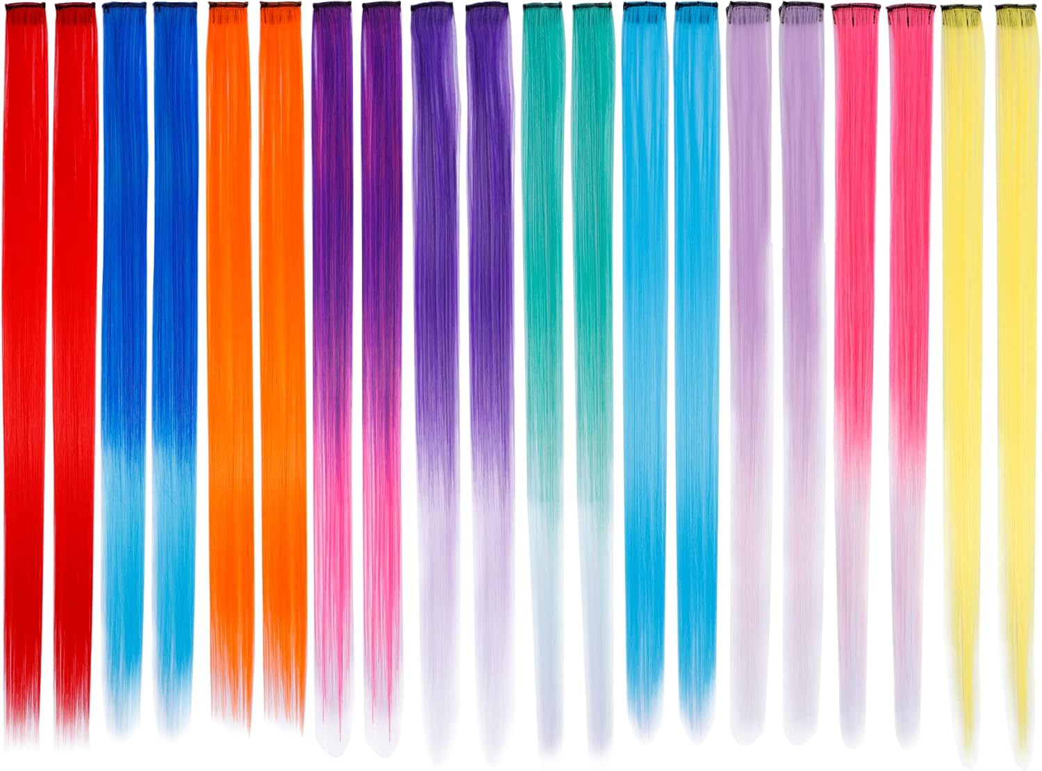 20 Pcs Colored Hair Extensions, 22 Inch Clip In Rainbow Hair Extensions ...