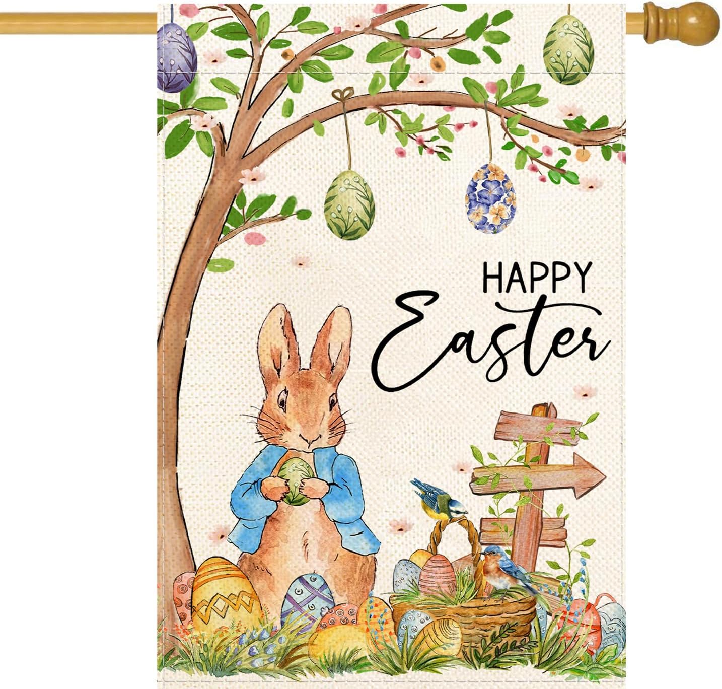 Amazon.com : Baccessor Bunny Easter House Flag Eggs Floral 28 x 40 Inch ...