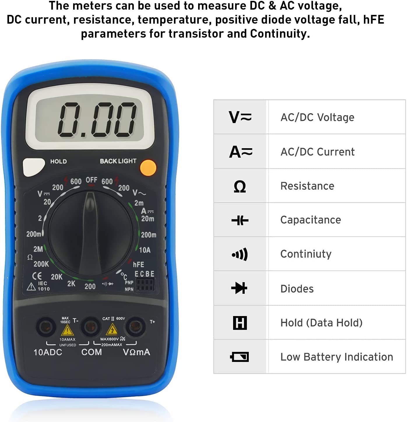 Digital Multimeter, Handheld Conductivity Meter for Measuring AC/DC ...